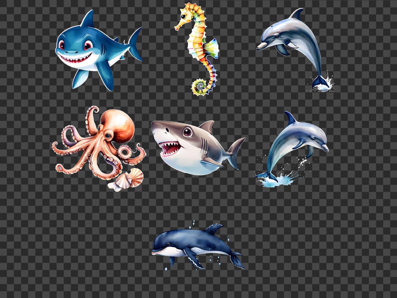 Cute Ocean Animals Clipart Bundle Deep Sea Friends Clownfish Shark ...