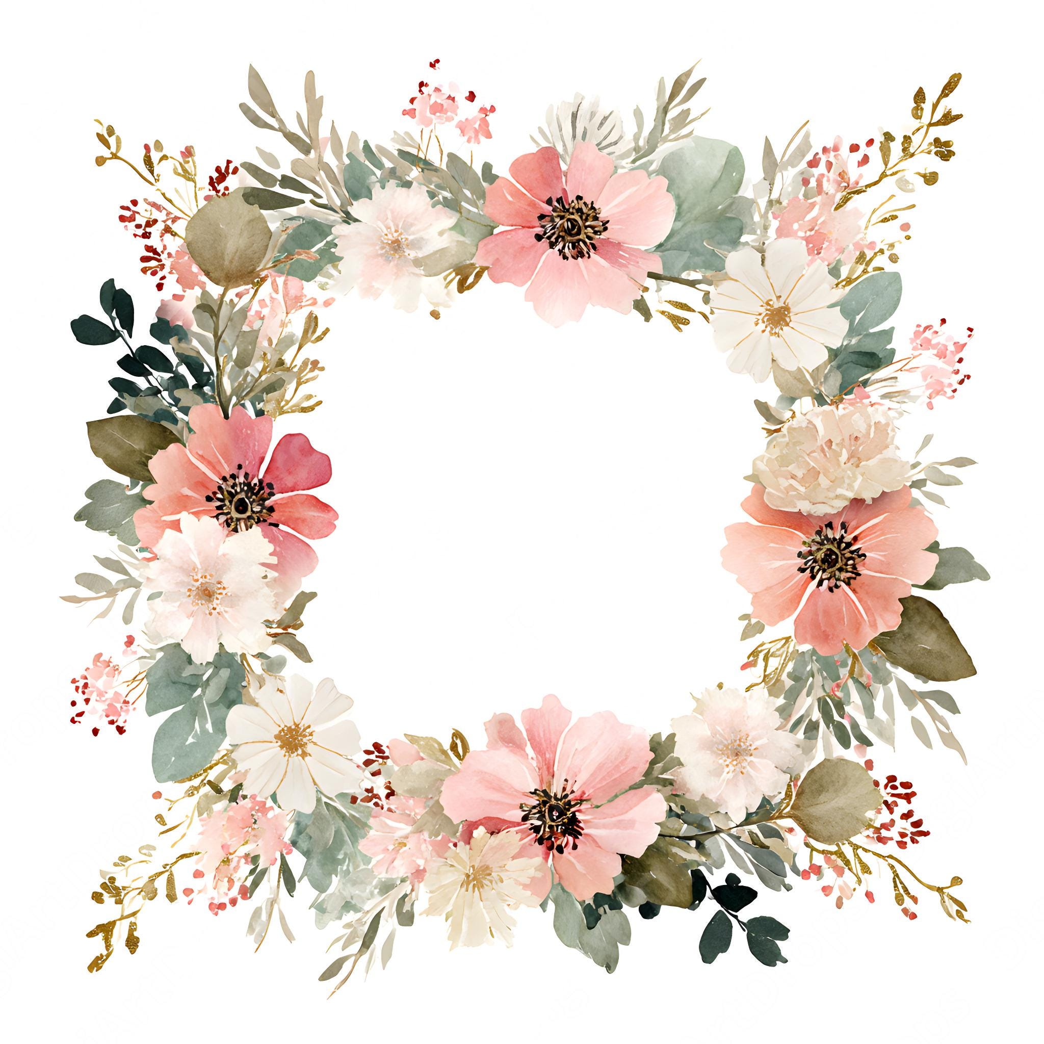 Valentine Floral Frame: Watercolor Pastel JPG for Junk Journals ...