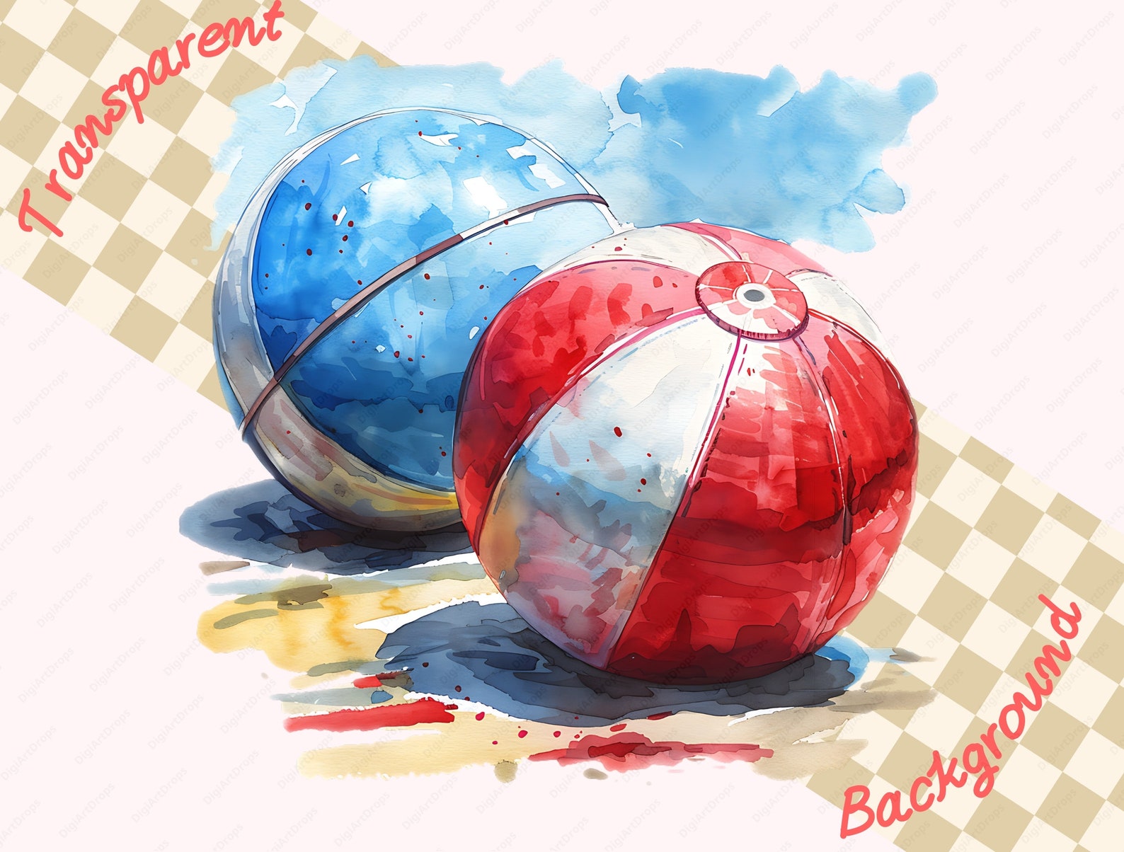Watercolor Beach Balls Clipart Bundle: Summer PNG Graphics (digital ...