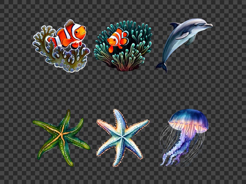 Cute Ocean Animals Clipart Bundle Deep Sea Friends Clownfish Shark ...