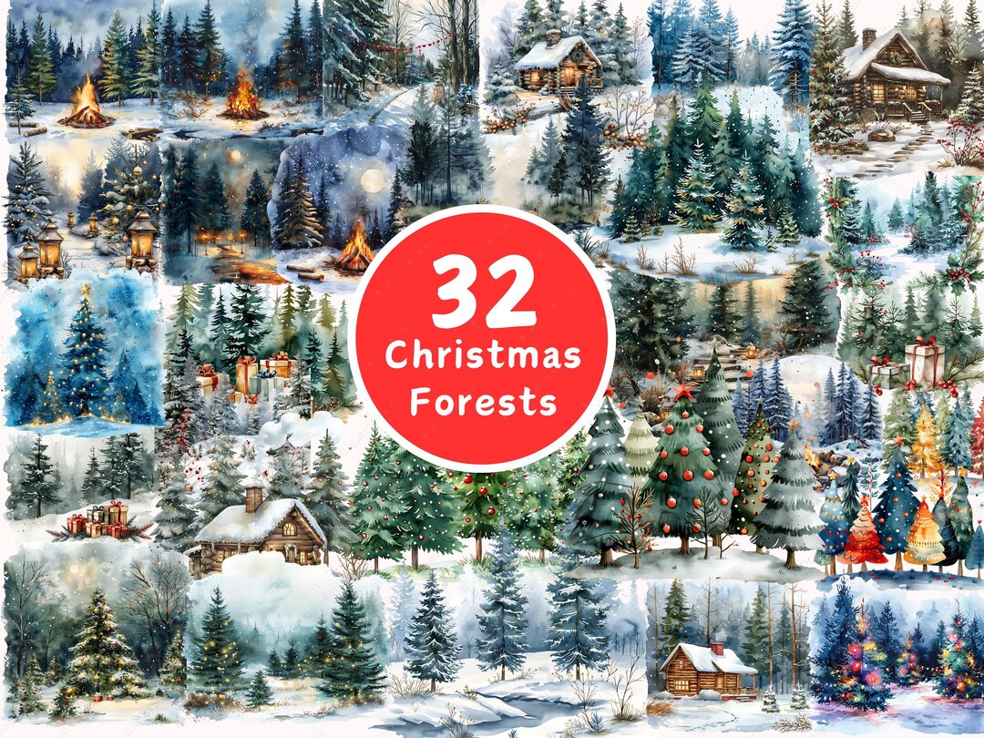 Christmas Forest Clipart Bundle: Winter Holiday Graphics (digital ...