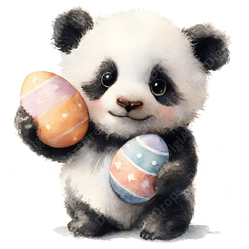 Easter Panda Clipart, Watercolor Easter Egg Illustration (digital ...