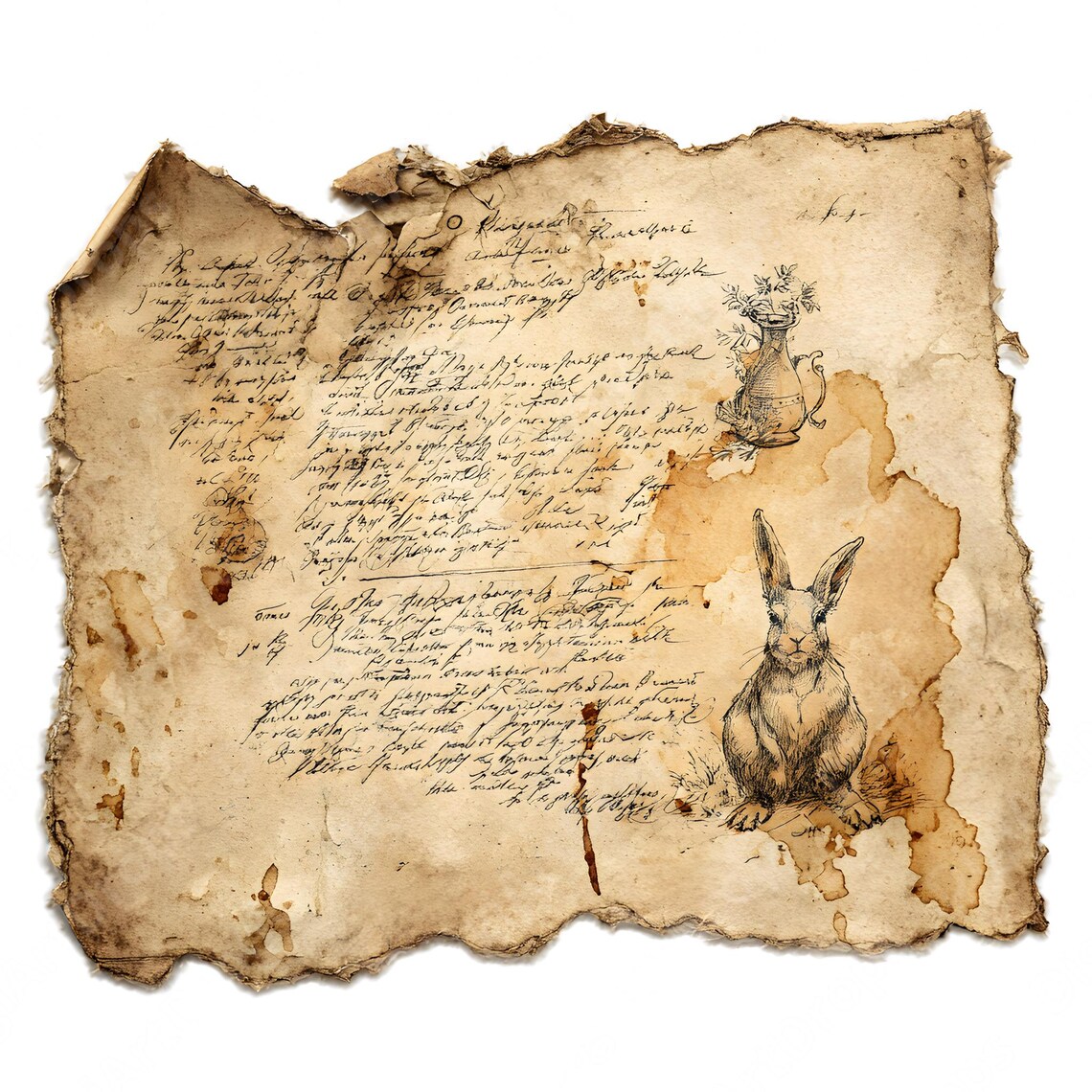 Vintage Easter Recipe Card Clipart, Watercolor Bunny Ephemera (digital ...