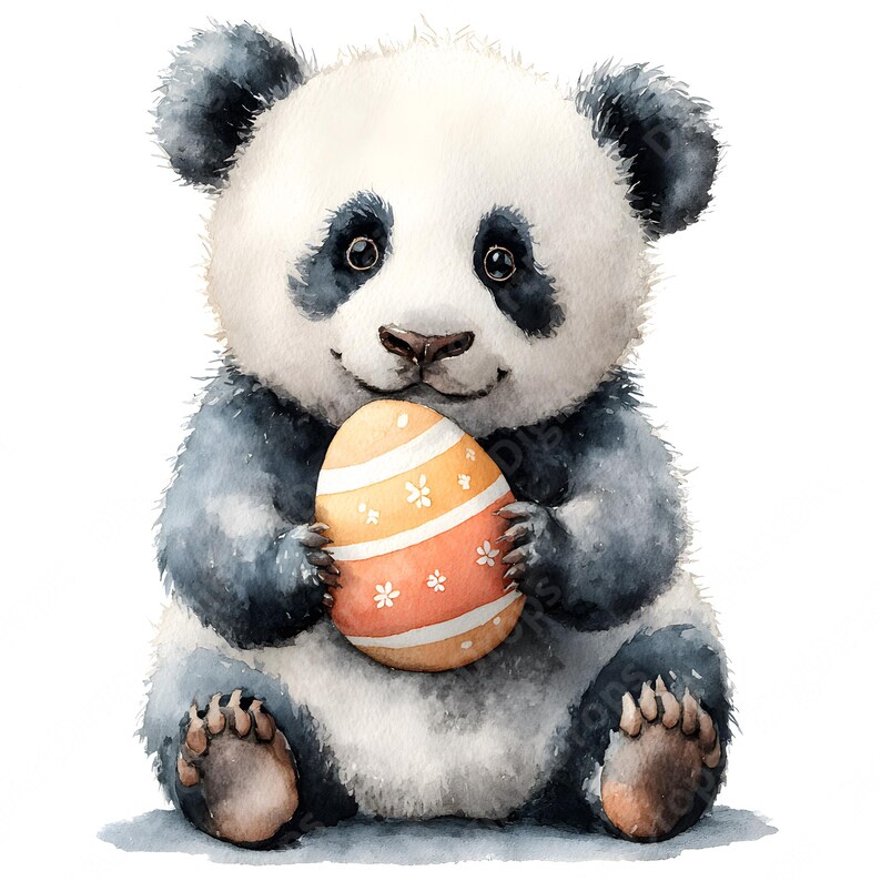 Easter Panda Clipart, Watercolor Easter Egg Illustration (digital ...