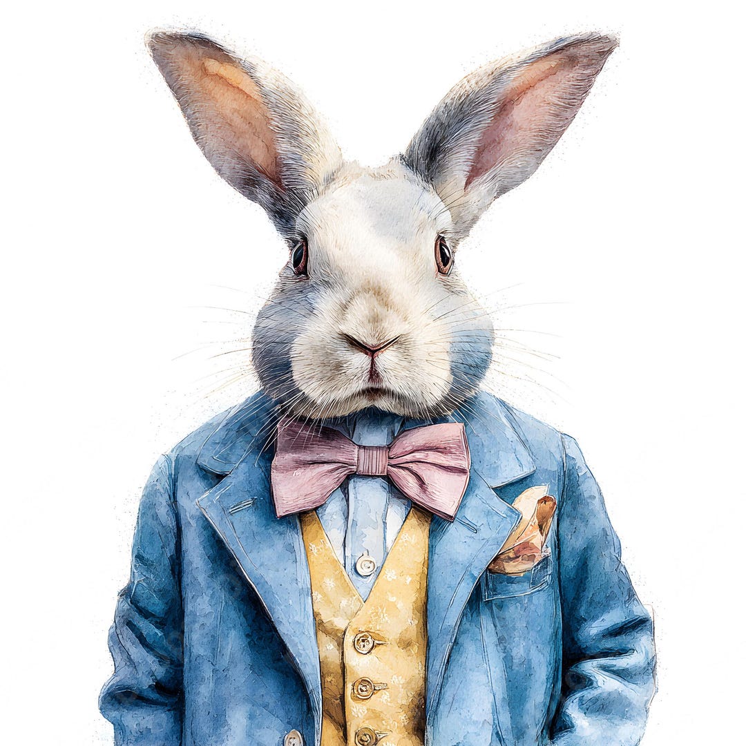 Vintage Bunny Clipart, Watercolor Dapper Rabbit Illustration (digital ...