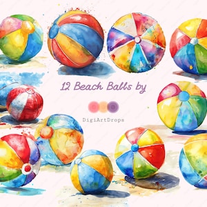 Watercolor Beach Balls Clipart Bundle: Summer PNG Graphics (digital ...