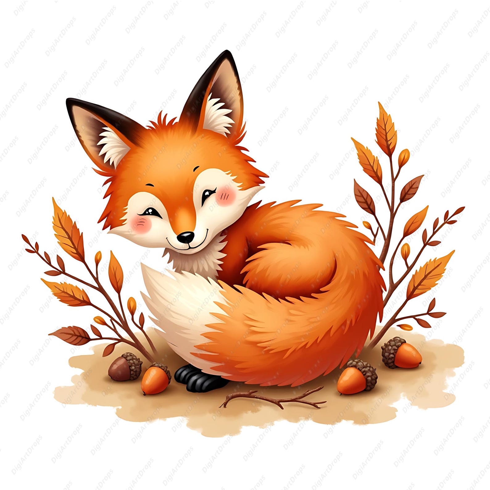 Autumn Woodland Clipart Jpgs, Burnt Orange Fox, Cozy Fall Crafting ...