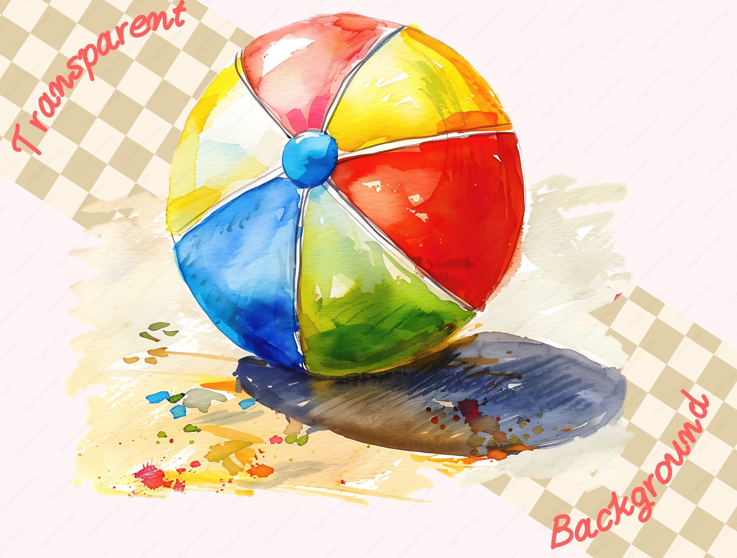 Watercolor Beach Balls Clipart Bundle: Summer PNG Graphics (digital ...