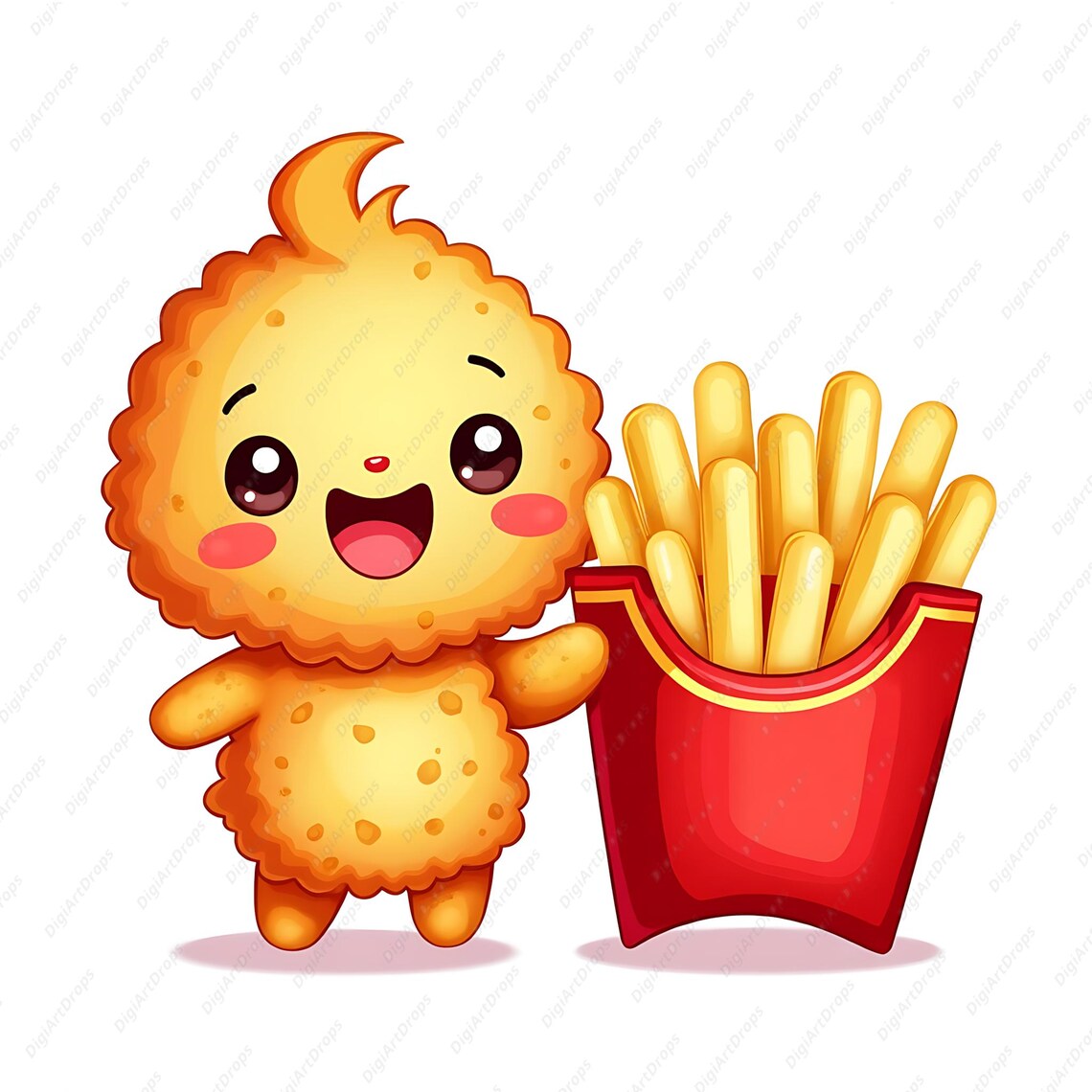 Cute Kawaii Clipart Bundle, Chicken Nugget & Fries, Watercolor Fast ...