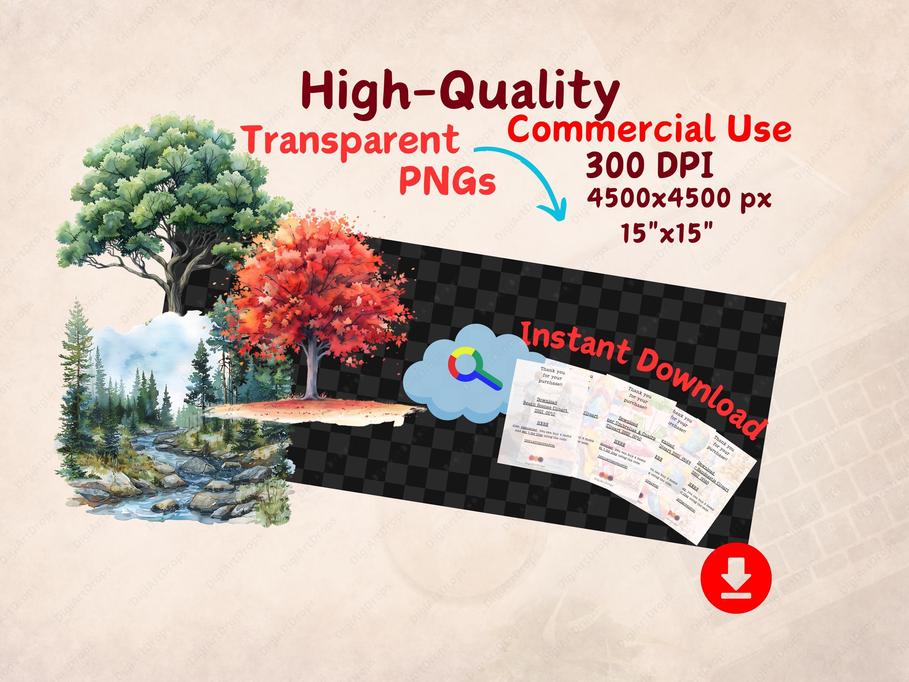 Forest Elements Clipart Bundle Trees Leaves Autumn Nature Digital Art ...