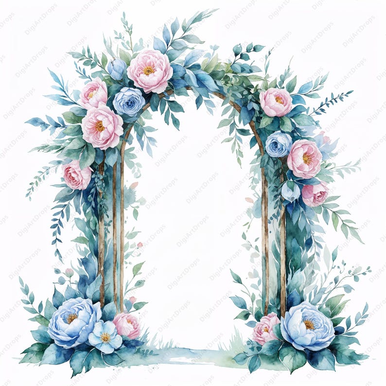 Digital Rustic Blue Floral Wedding Clipart JPG - Rustic Floral Arch ...