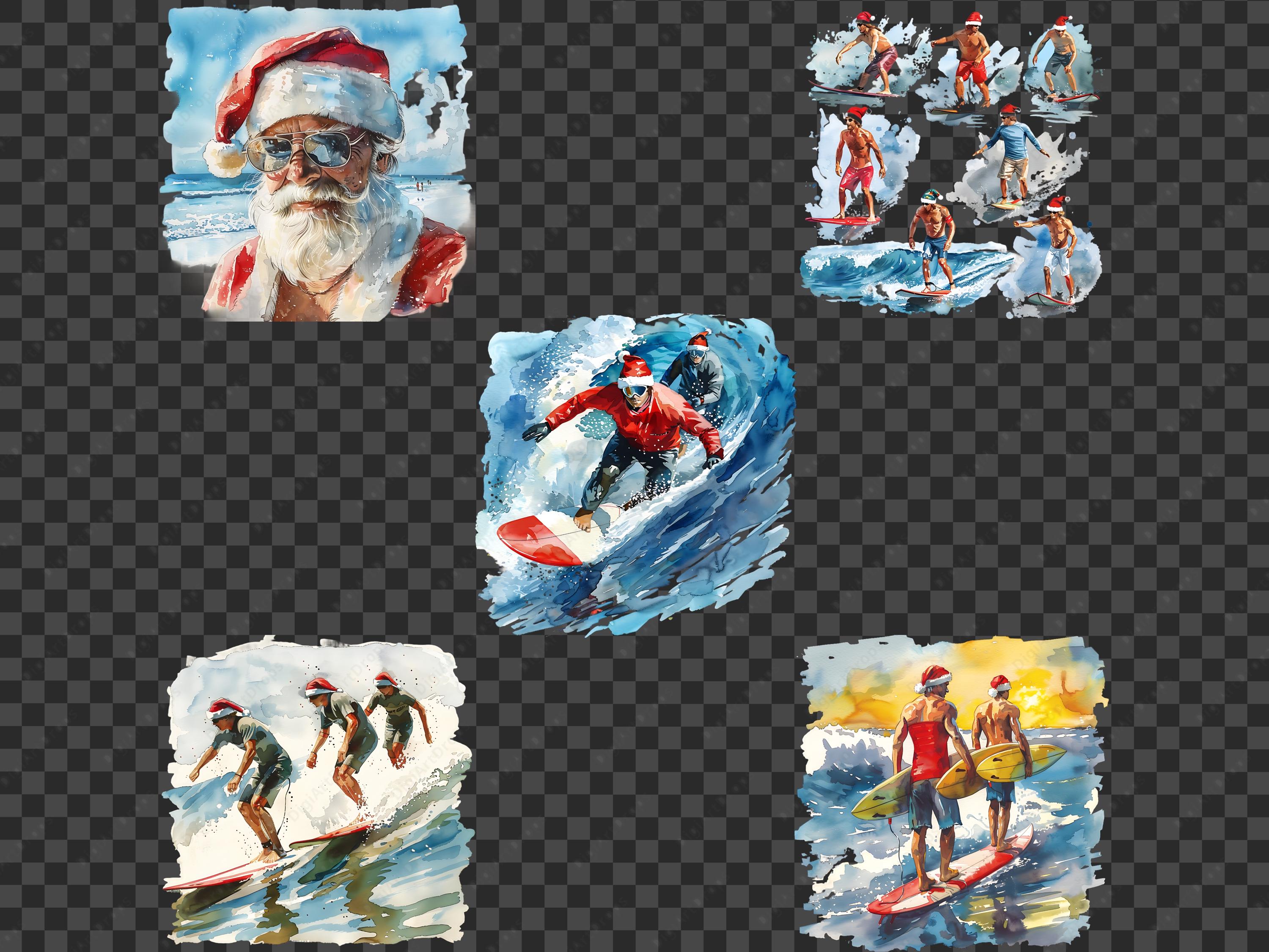 Beach Christmas Clipart Bundle: Santa Surfing, Tropical Holiday (PNG ...