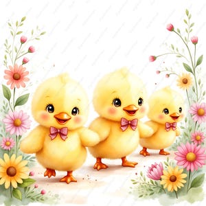 Watercolor Duckling Clipart, Kawaii Baby Ducks, Summer Party Art ...