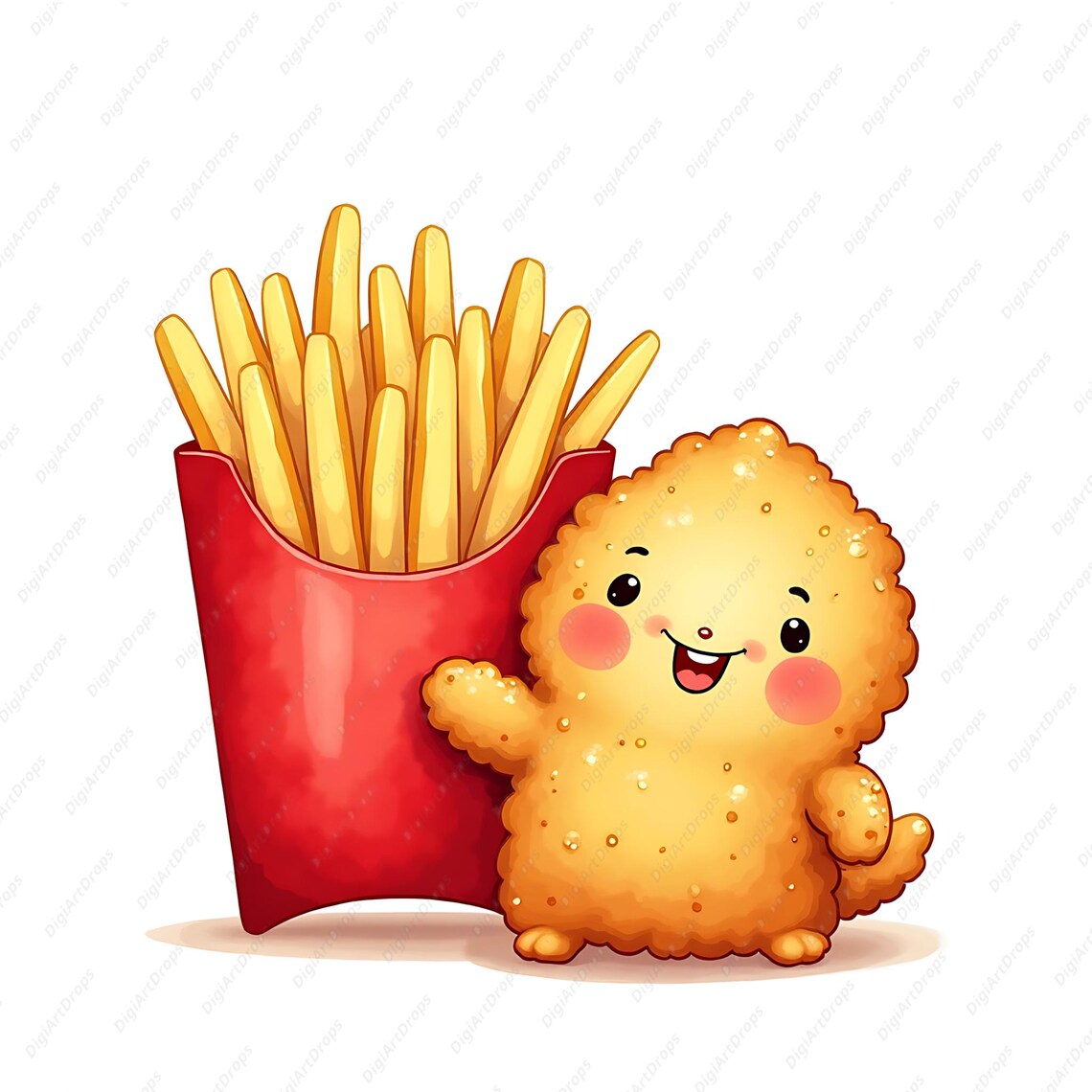 Cute Kawaii Clipart Bundle, Chicken Nugget & Fries, Watercolor Fast ...