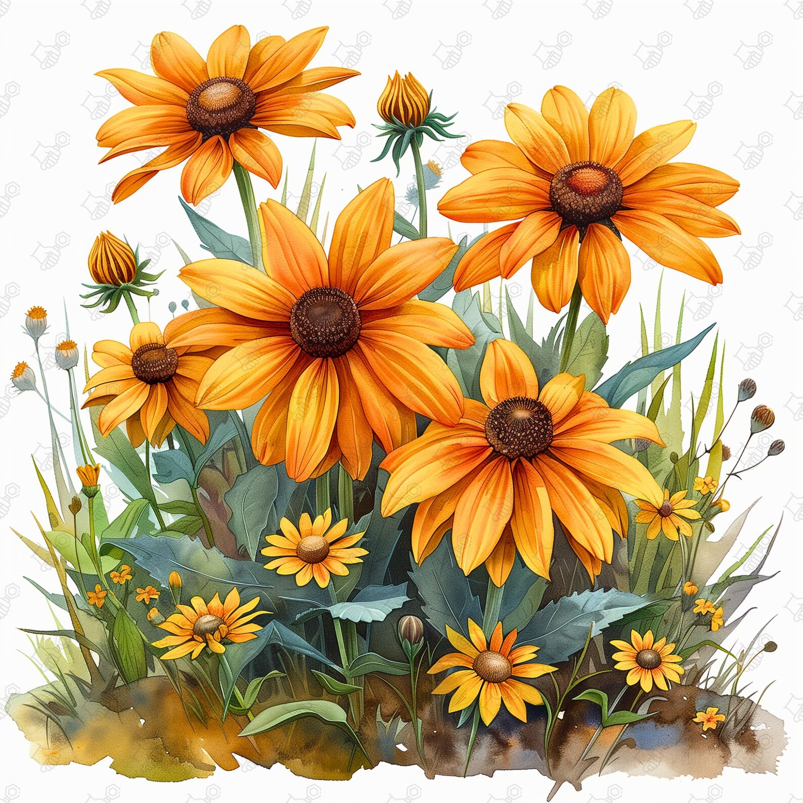Black-eyed Susan Watercolor Clipart: Floral Invitation Graphics (JPG ...