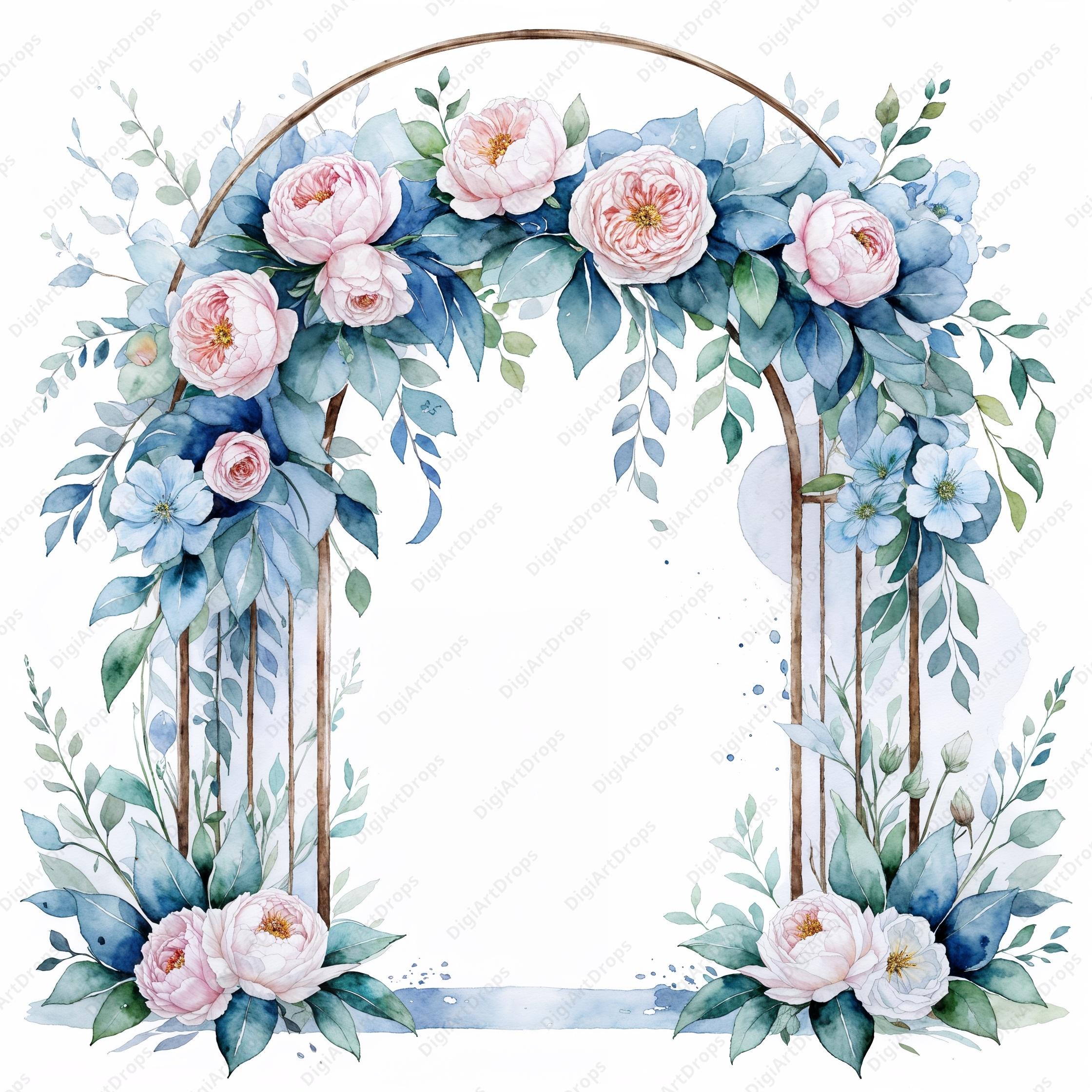 Digital Rustic Blue Floral Wedding Clipart JPG - Rustic Floral Arch ...
