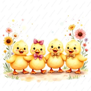 Watercolor Duckling Clipart, Kawaii Baby Ducks, Summer Party Art ...