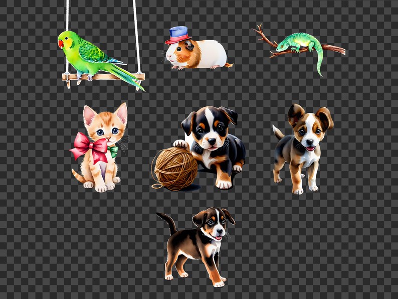 Cute Pets Clipart Bundle 48 Furry Companions Puppy Kitten Bunny ...