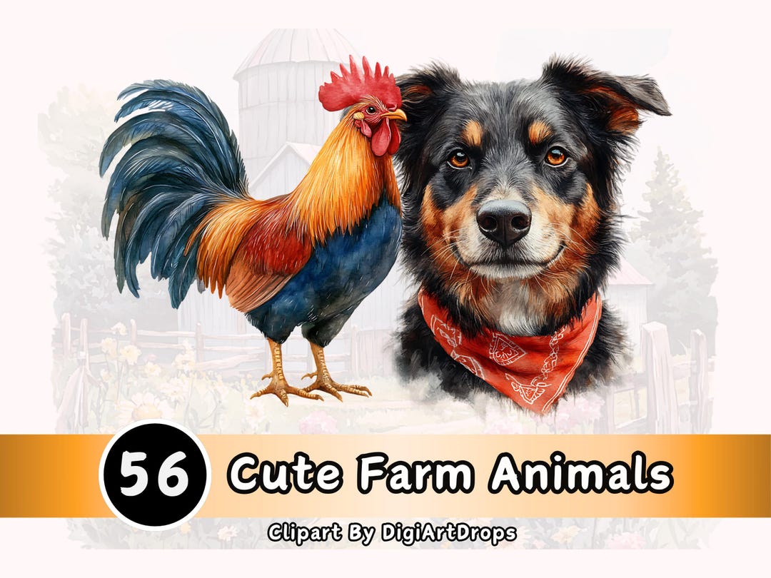 Cute Farm Animals Clipart Bundle Farmyard Pals Piglet Cow Sheep Horse ...
