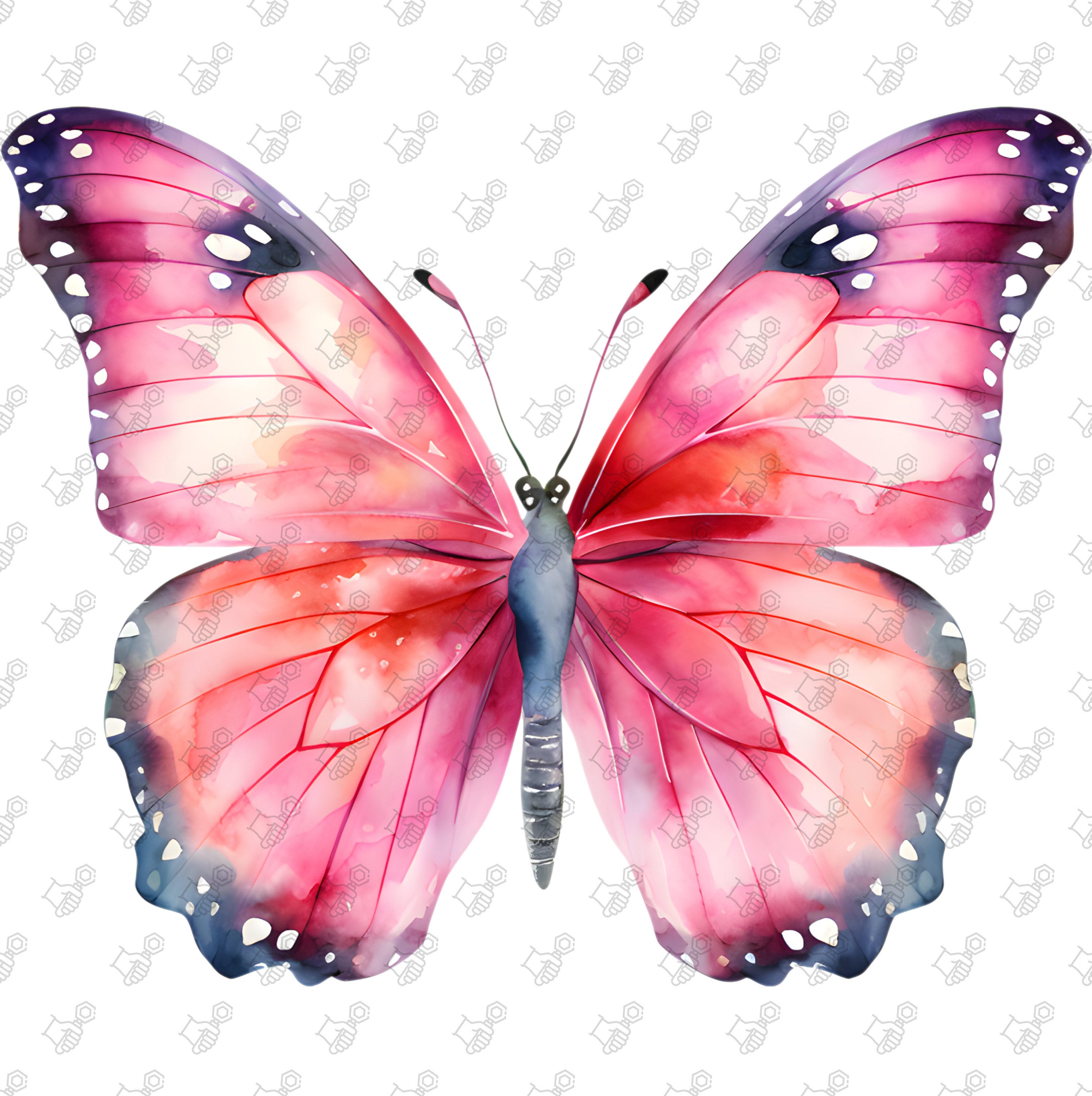 Watercolor Pink Monarch Butterfly Clipart: Commercial Use PNG (digital ...