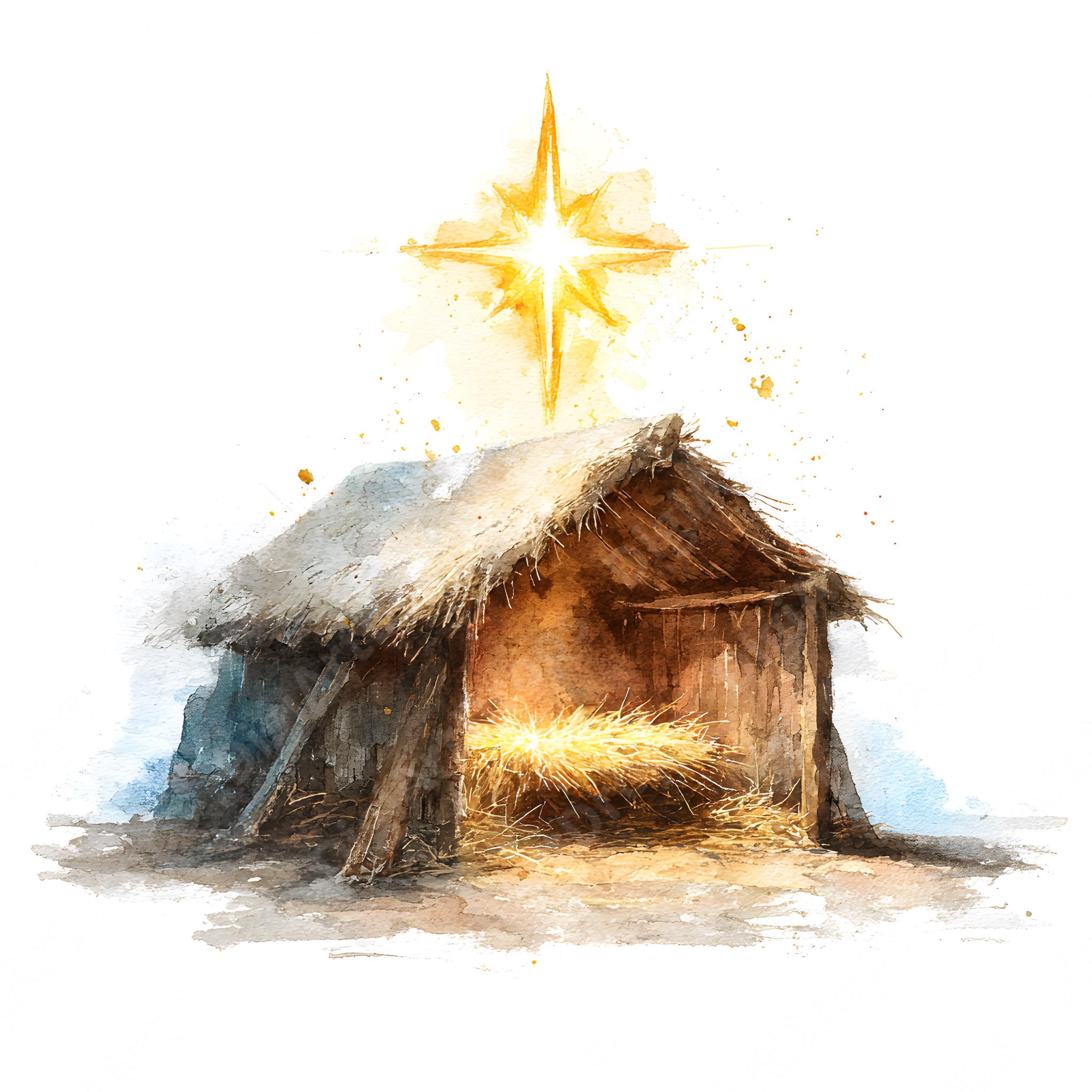 Bethlehem Star Nativity Clipart – Watercolor Manger Scene, Christian ...