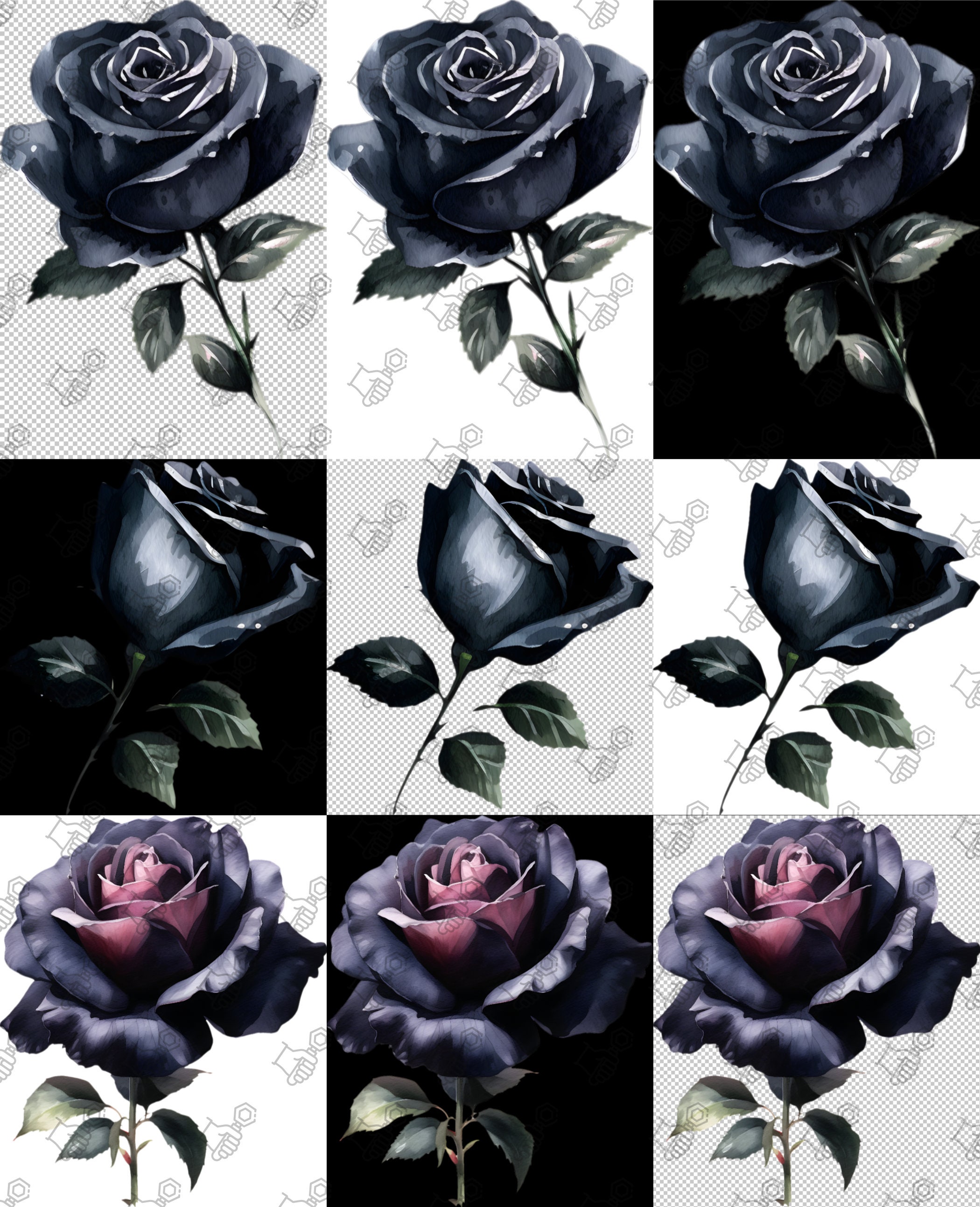 Watercolor Roses, Black Roses Clipart, Watercolor Flowers, Commercial ...
