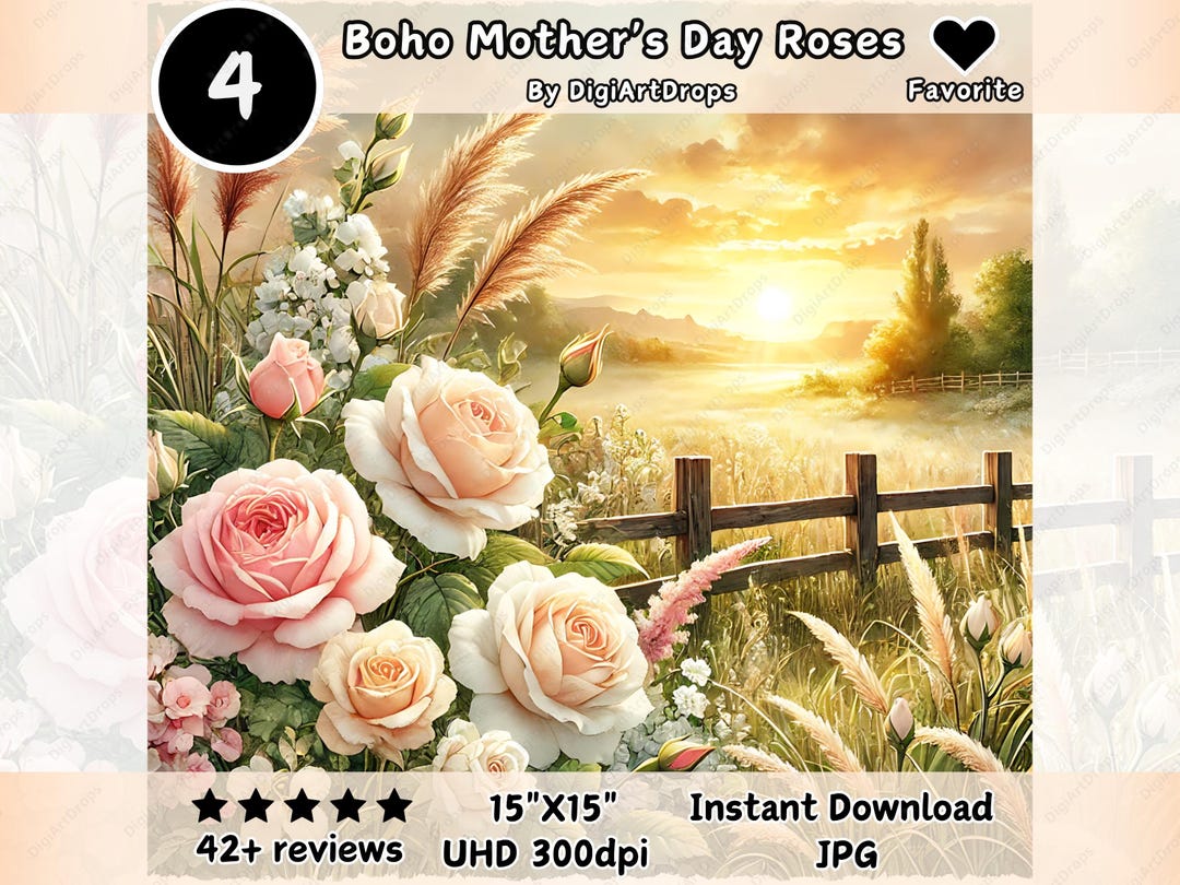 Boho Mother's Day Roses Clipart - 4 HQ Jpgs, Scrapbook, Digital Planner ...