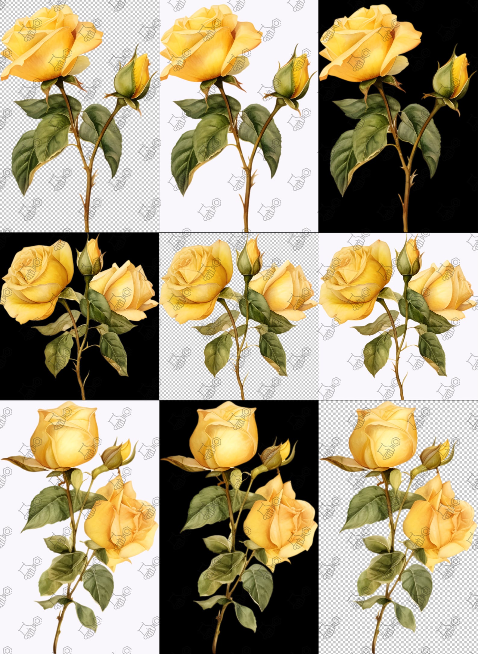 Watercolor Yellow Roses Clipart Bundle 10 PNG Digital Download High ...