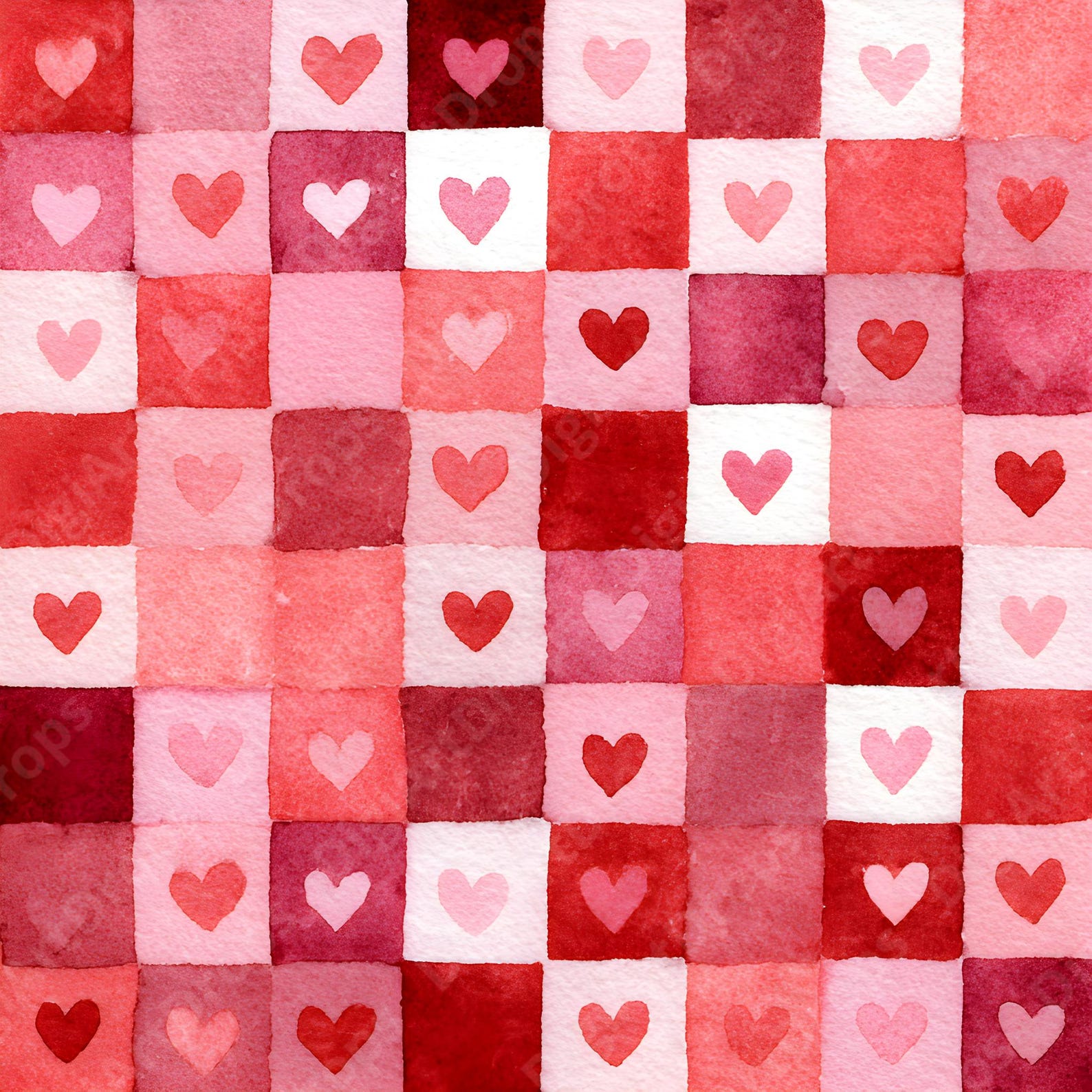 Valentine Checkerboard Scrapbook Paper: Watercolor Heart Pattern, Soft ...