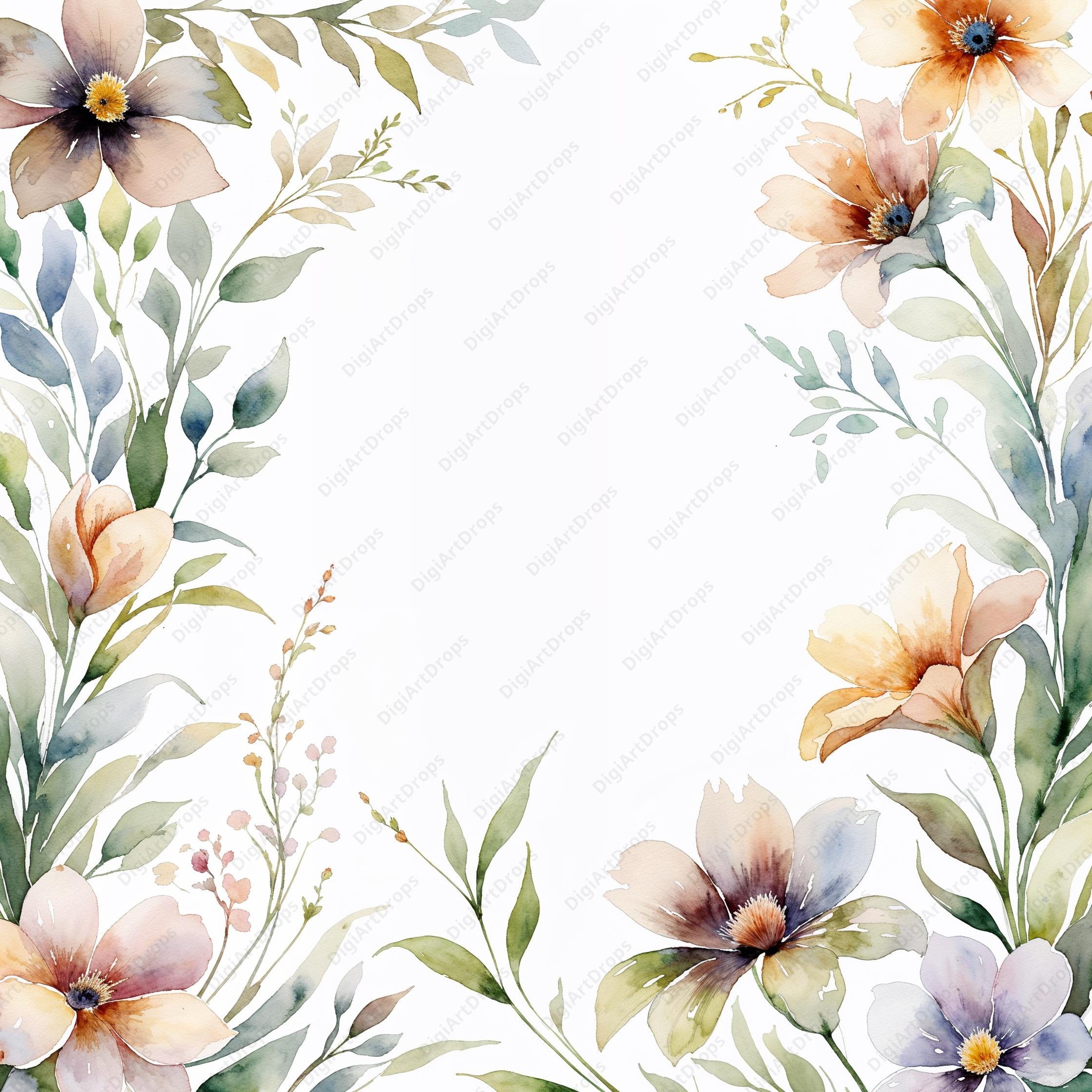 Rustic Floral Border Clipart - Wedding Invitation Art - Vintage Floral ...