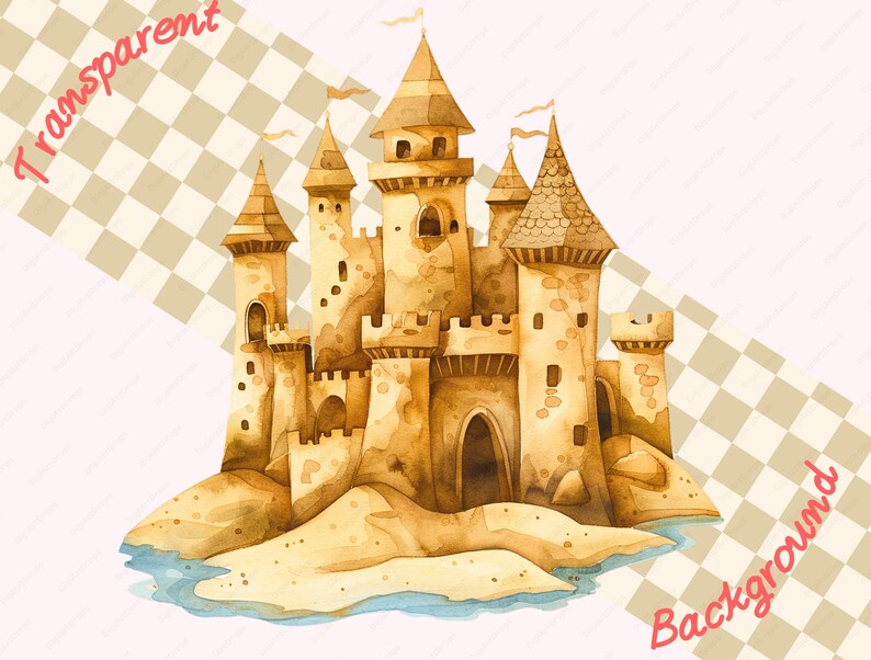 Summer Sandcastles Watercolor Clipart Bundle 12 PNG Digital Download ...