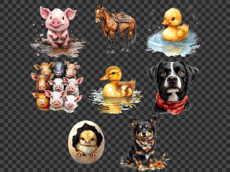 Cute Farm Animals Clipart Bundle Farmyard Pals Piglet Cow Sheep Horse ...