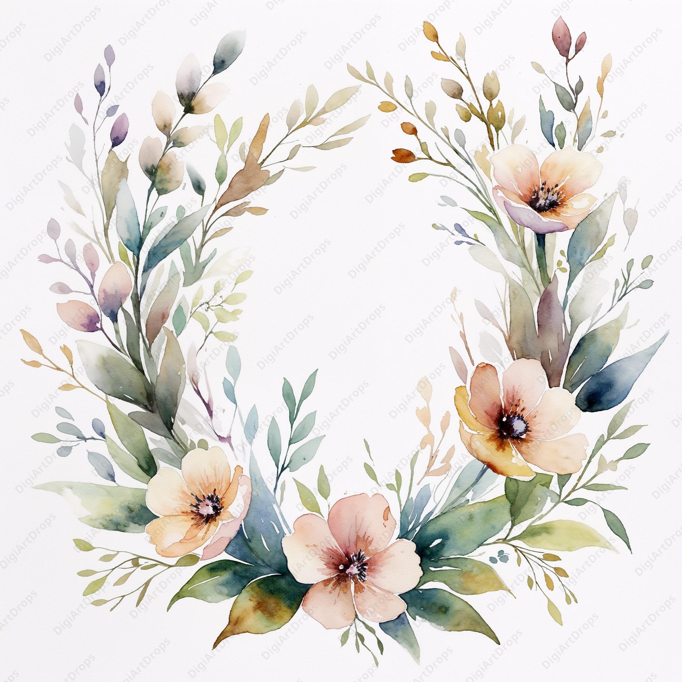 Rustic Floral Border Clipart - Wedding Invitation Art - Vintage Floral ...