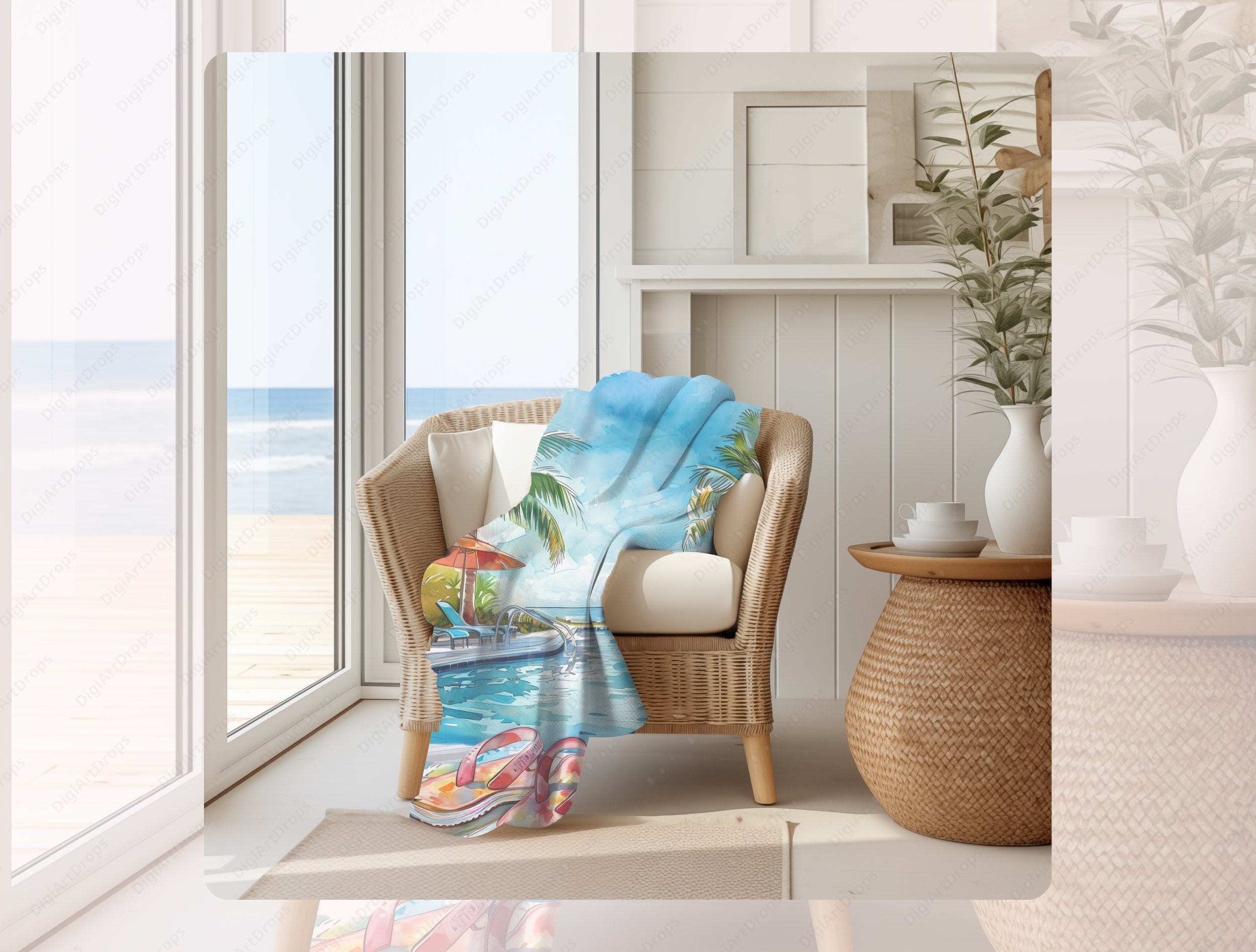 Summer Vacation Clipart Bundle: Beach Cocktails & Flip Flops (15 PNG ...