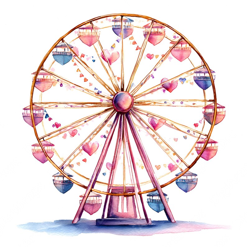 Ferris Wheel Clipart: Watercolor Pastel JPG, Junk Journal & Scrapbook ...