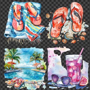 Summer Vacation Clipart Bundle: Beach Cocktails & Flip Flops (15 PNG ...