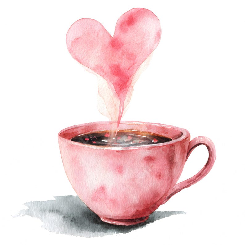 Watercolor Heart Teacup Clipart, Romantic Valentine Graphics (digital ...