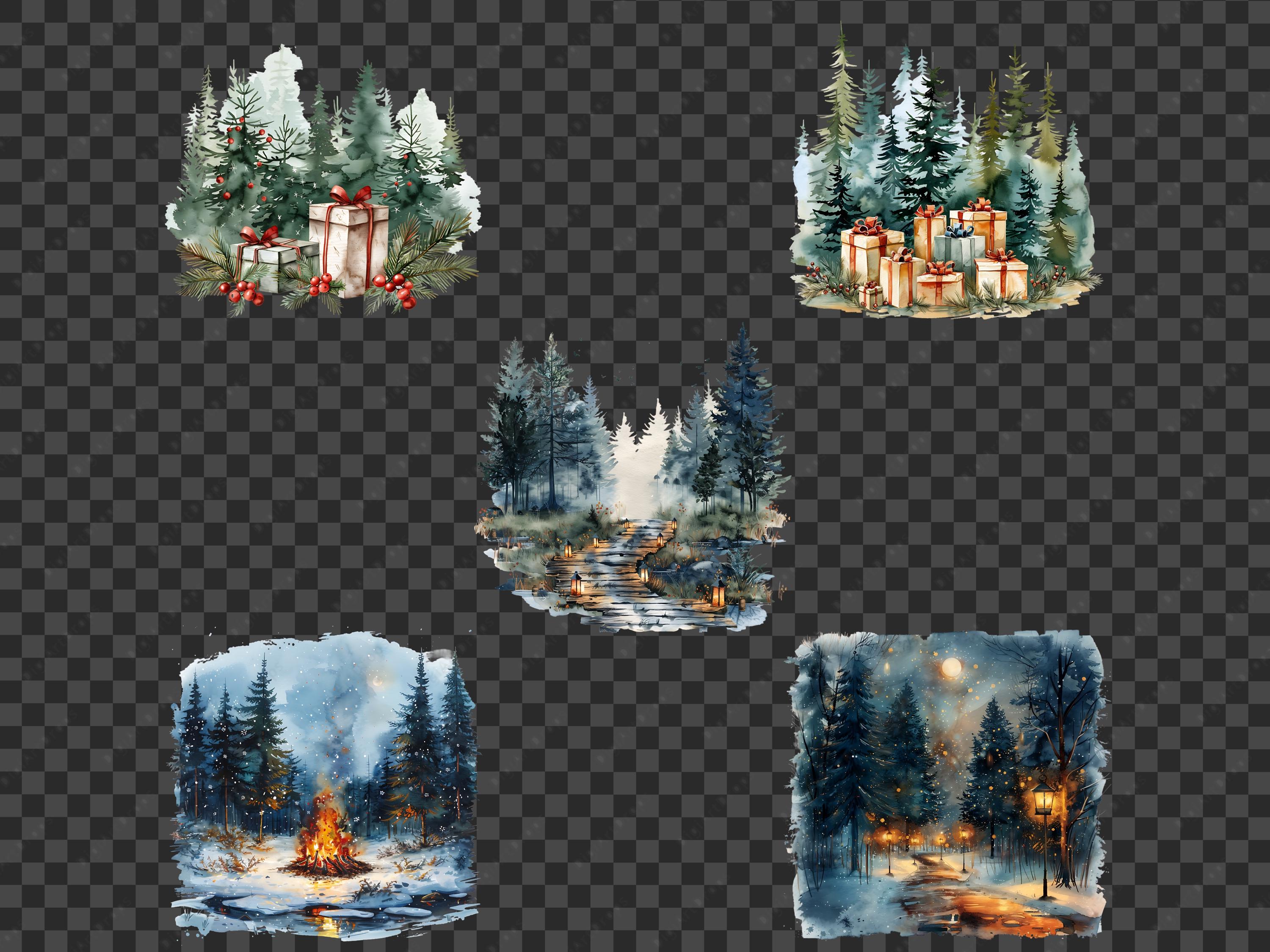 Christmas Forest Clipart Bundle: Winter Holiday Graphics (digital ...