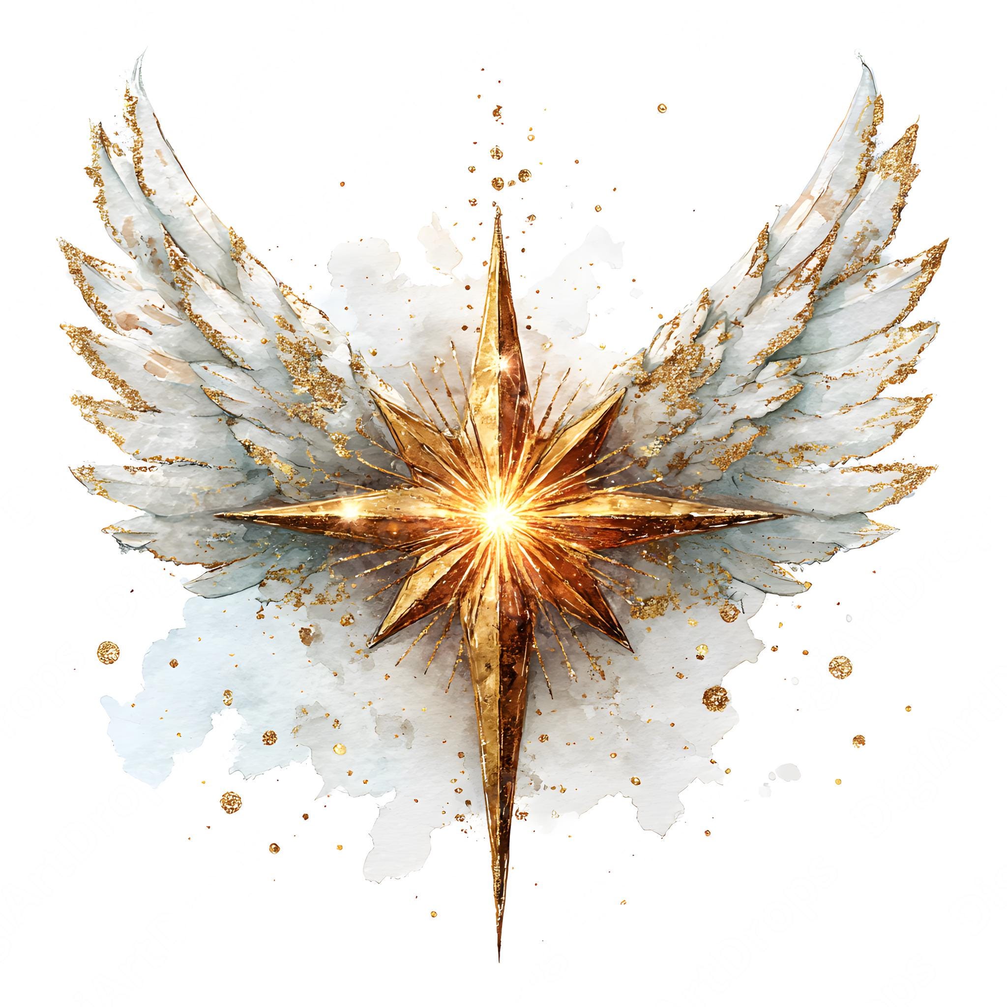 Bethlehem Star Angel Wings Clipart – Gold Watercolor Christian ...