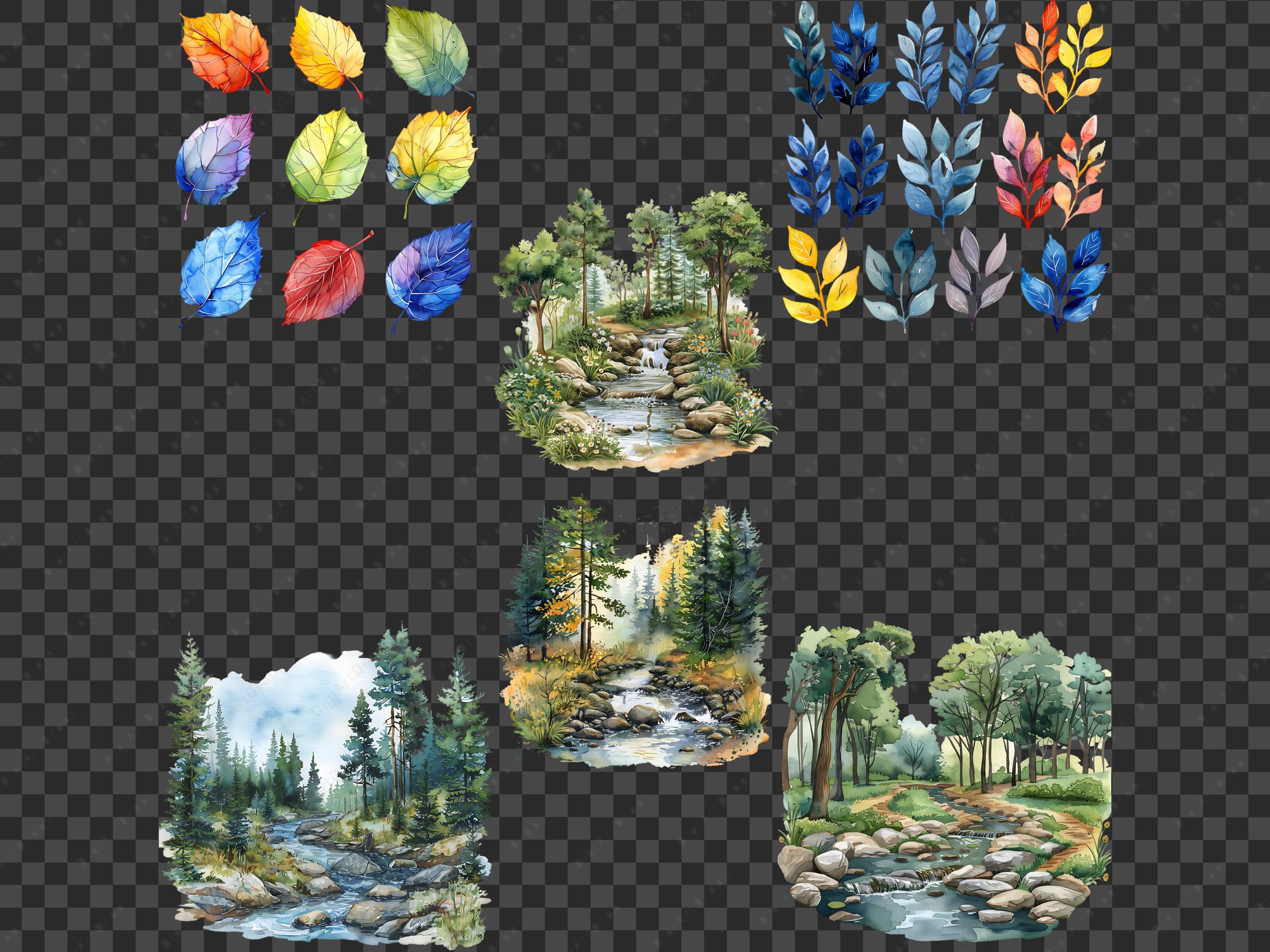 Forest Elements Clipart Bundle Trees Leaves Autumn Nature Digital Art ...