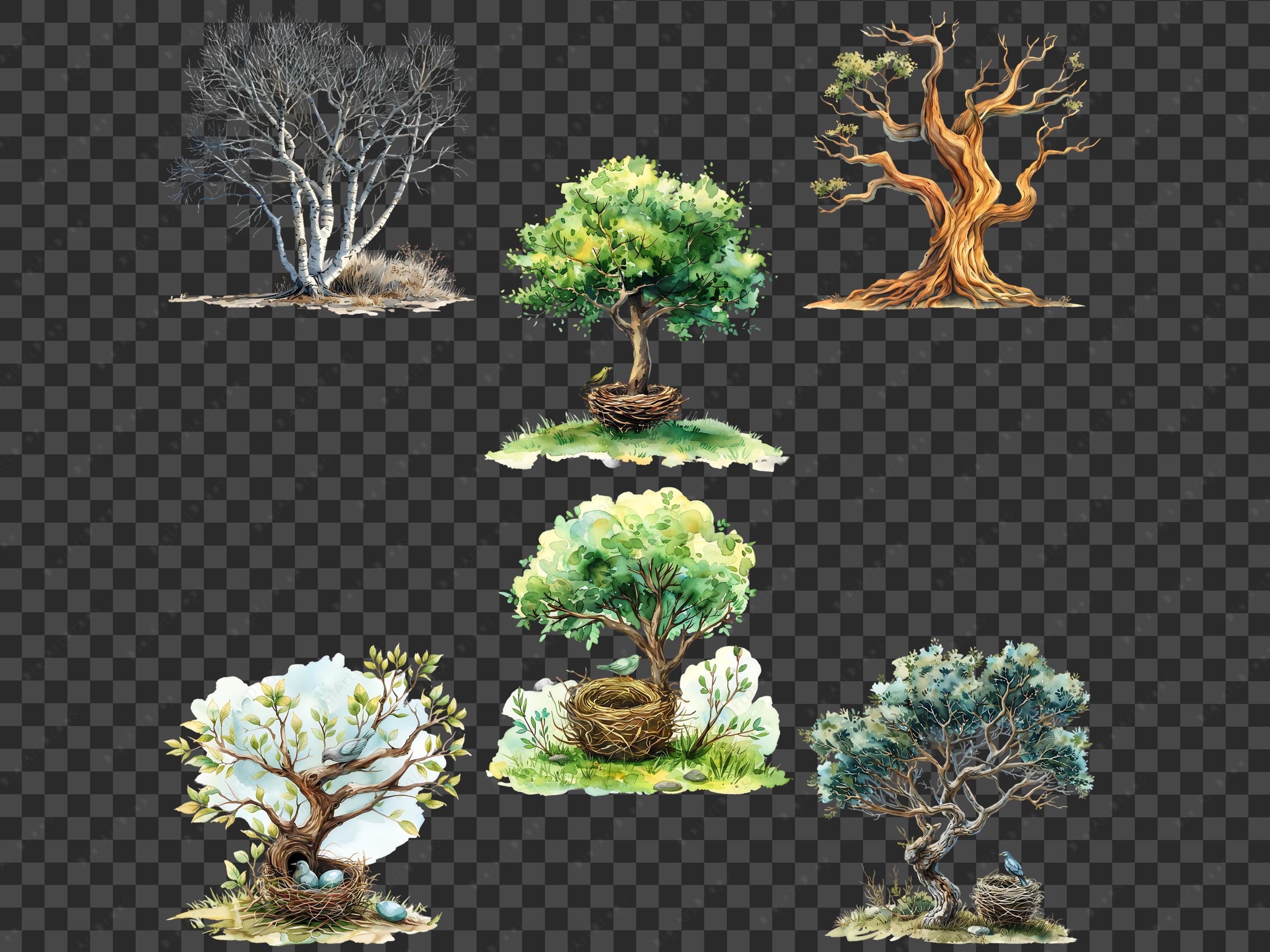 Forest Elements Clipart Bundle Trees Leaves Autumn Nature Digital Art ...