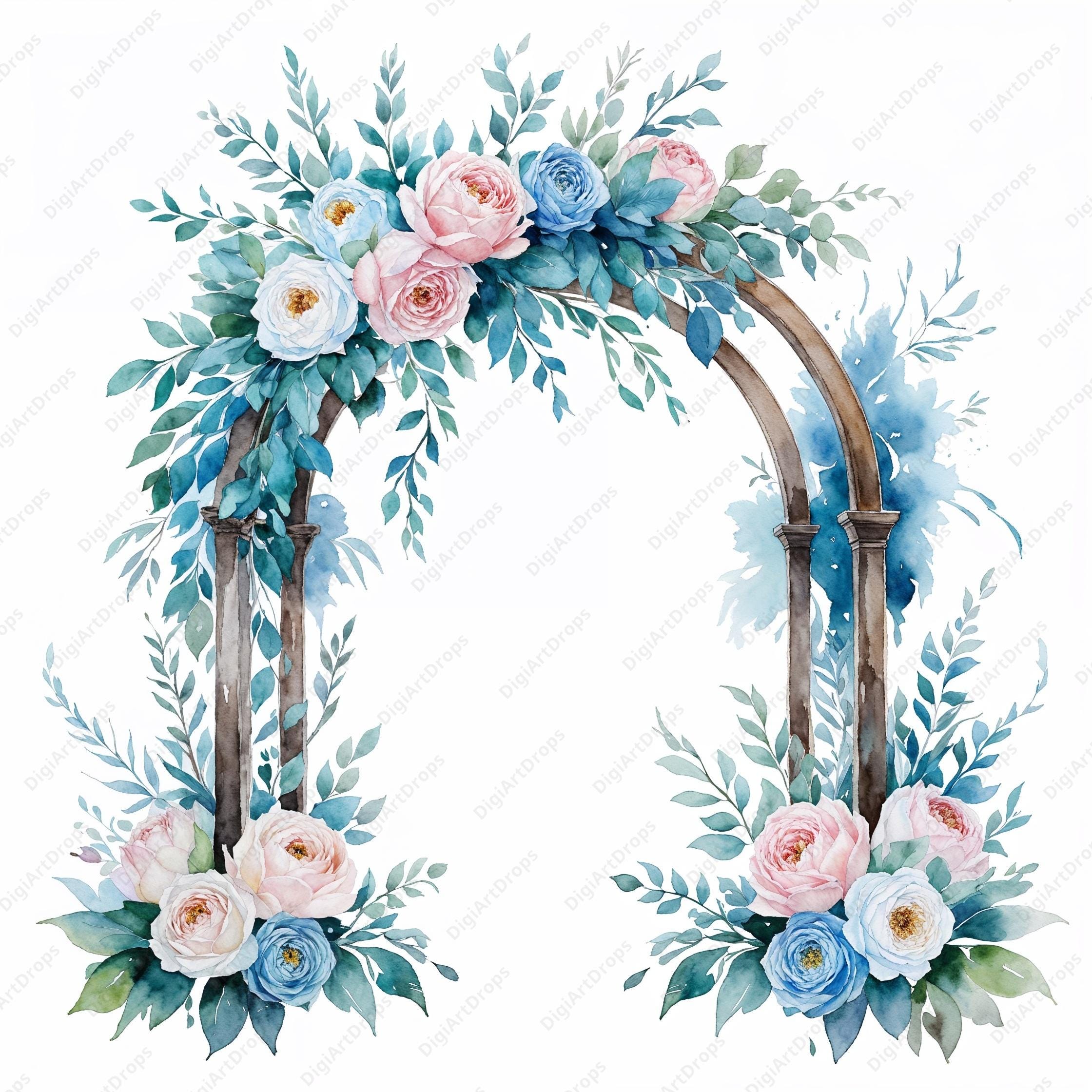 Digital Rustic Blue Floral Wedding Clipart JPG - Rustic Floral Arch ...