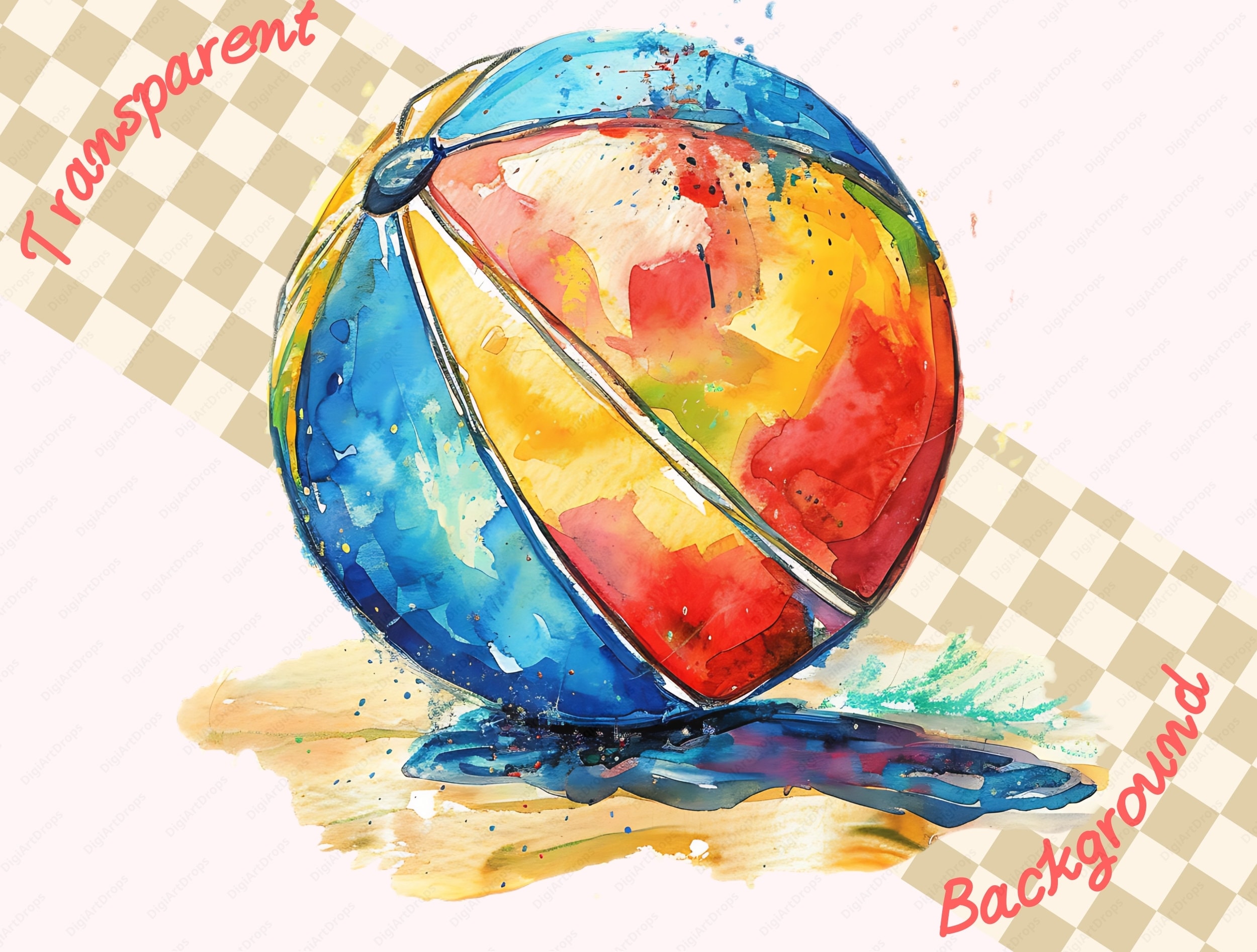 Watercolor Beach Balls Clipart Bundle: Summer PNG Graphics (digital ...