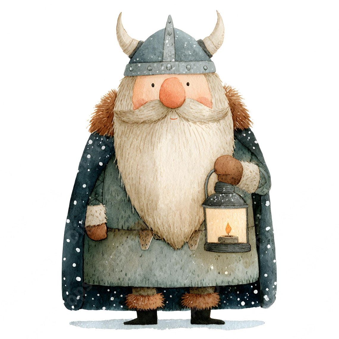 Watercolor Viking Santa Clipart: Nordic Christmas Lantern, Fur Cloak ...