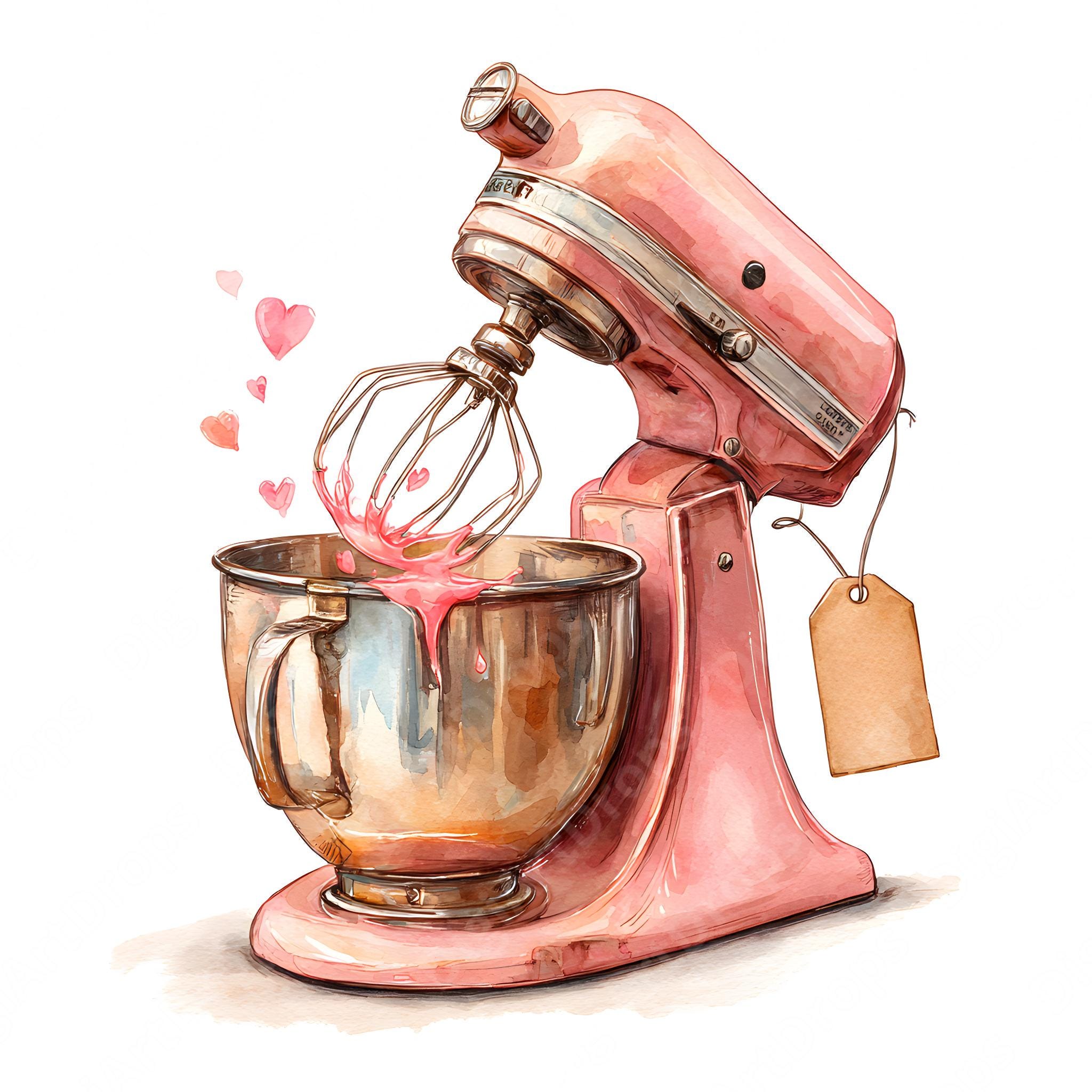 Rose Gold Stand Mixer Watercolor Clipart: JPG Valentine Bakery Graphic ...