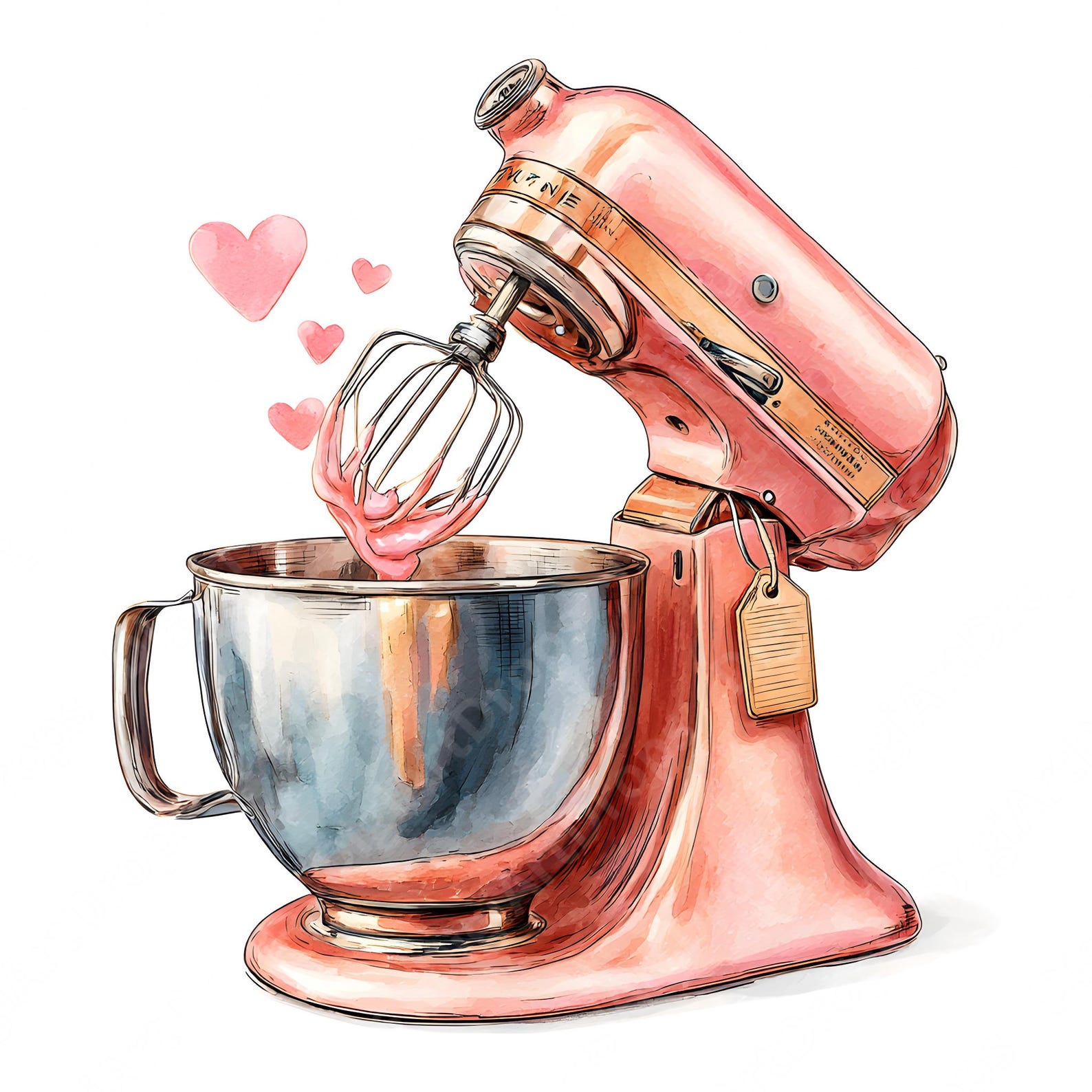 Rose Gold Stand Mixer Watercolor Clipart: JPG Valentine Bakery Graphic ...