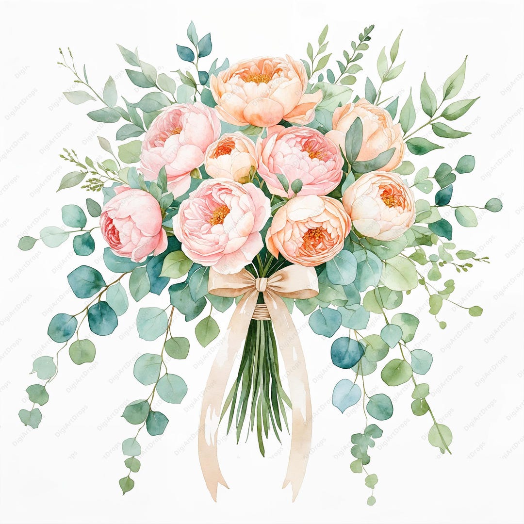 Boho Watercolor Floral Clipart Bundle - Set of 10 Blush Pink Rose ...