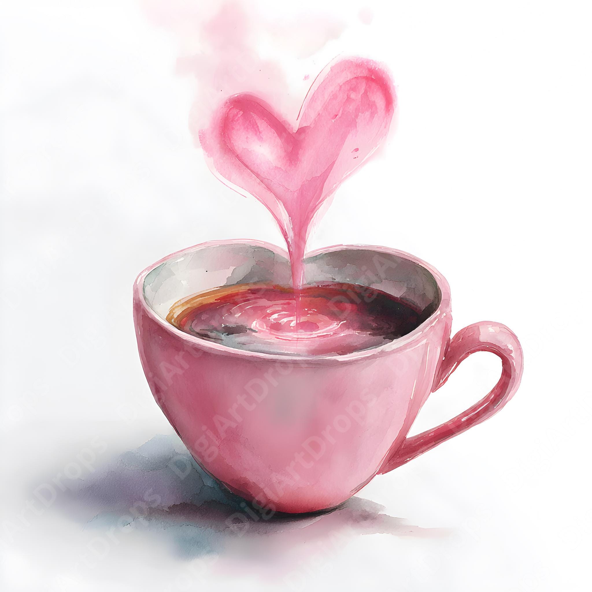 Watercolor Heart Teacup Clipart, Romantic Valentine Graphics (digital ...