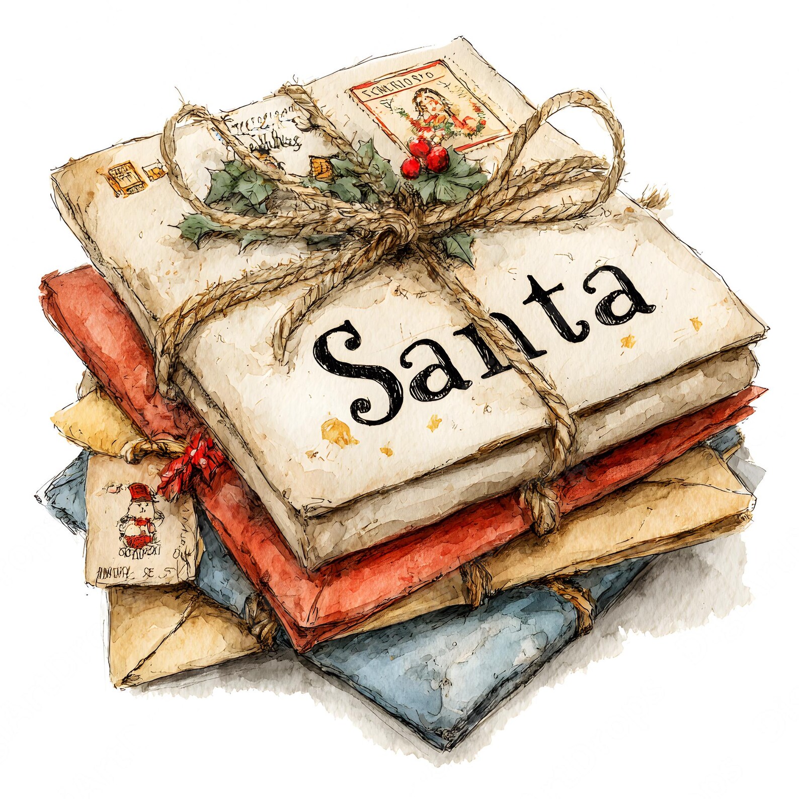 Vintage Ephemera | Santa Letters Watercolor Clipart | Junk Journal ...