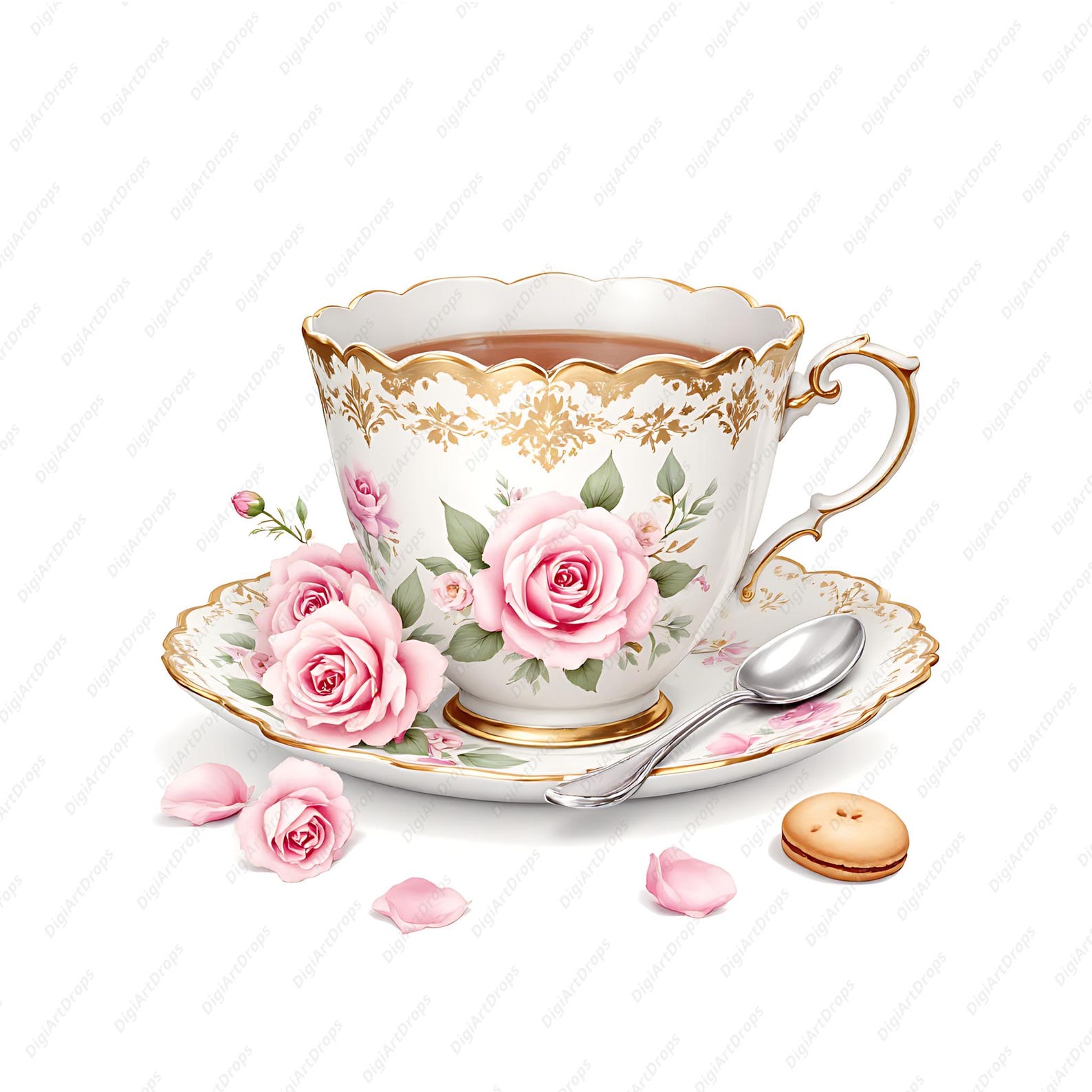 Shabby Chic Clipart, Watercolor Teacups, Pink Rose Floral, Tea Party ...